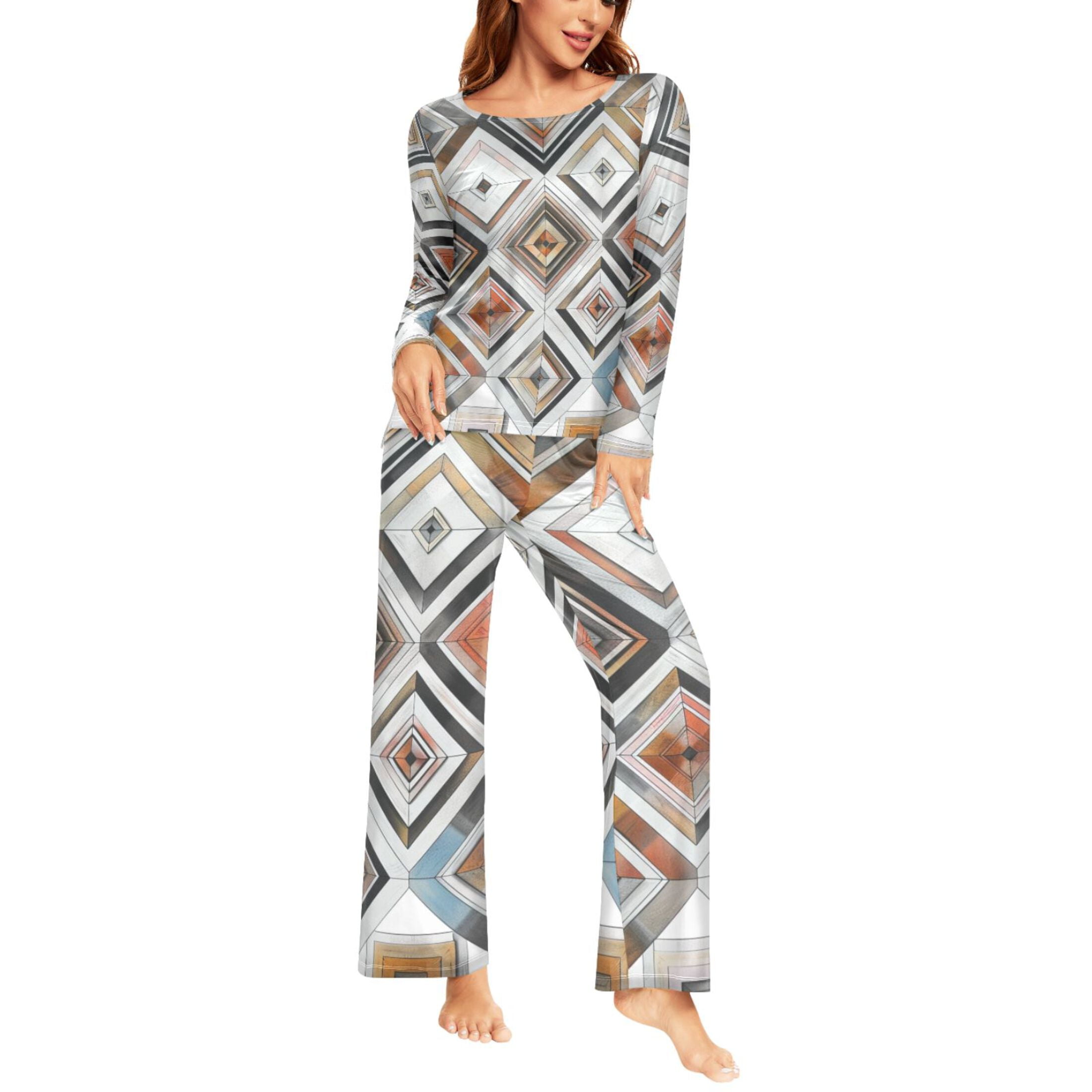 ALAZA Plaid Checkered Geometric Pattern Women's 2 Piece Long Sleeve ...