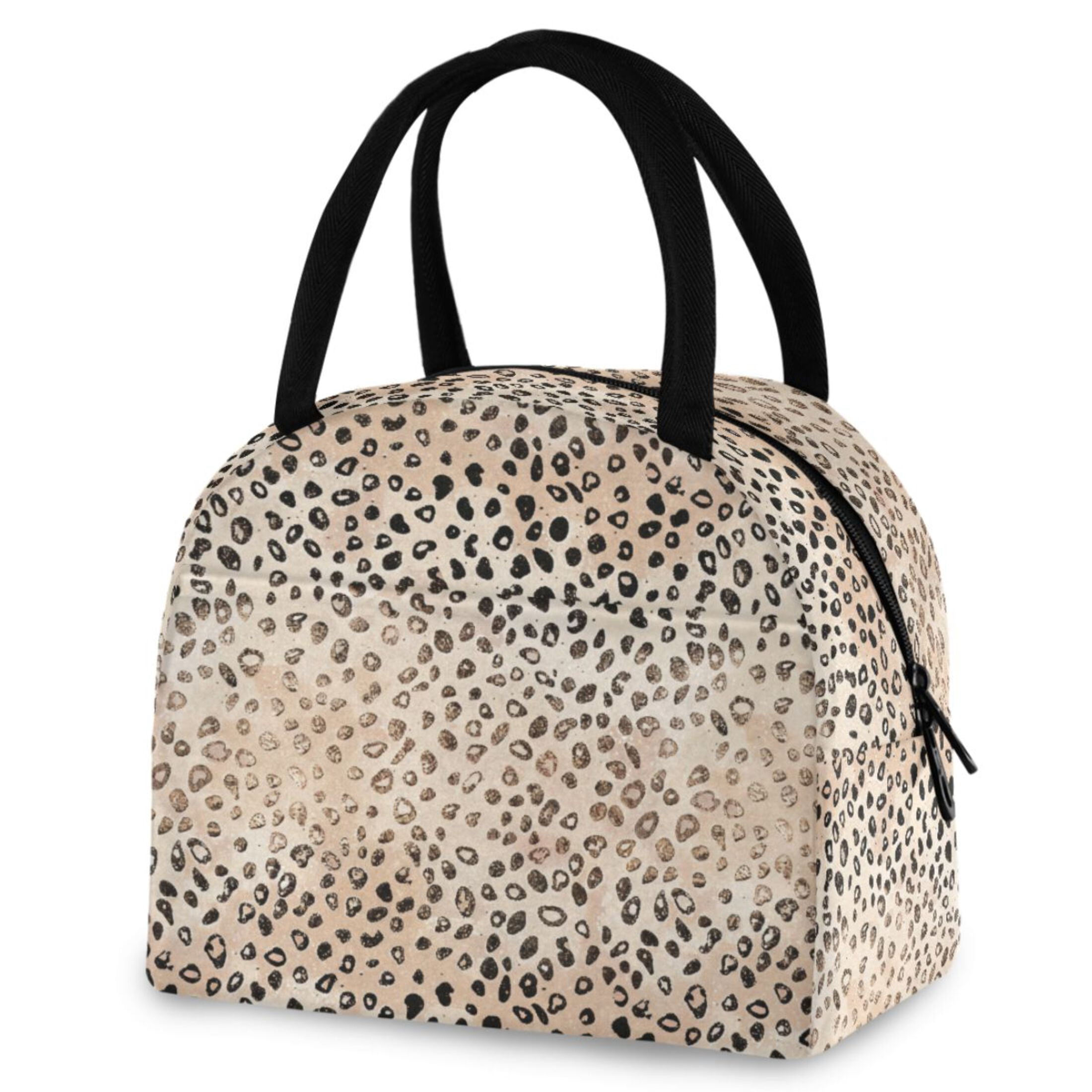 ALAZA Plain Cheetah Glitter Print Insulated Lunch Box Reusable Cooler ...
