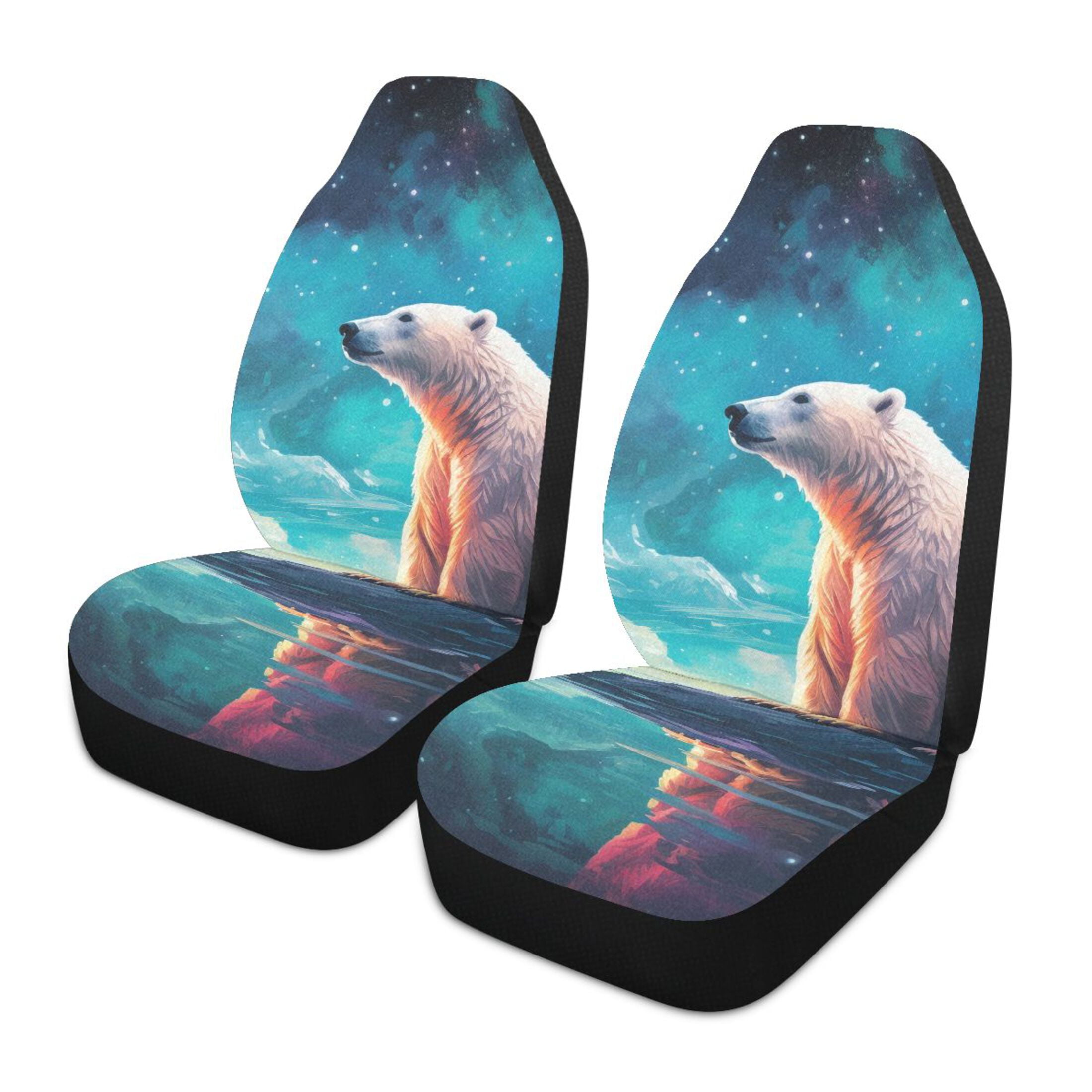 ALAZA Polar Bear with Starry Sky Car Seat Covers 2 PCs Universal Auto Front Seats Interior ...