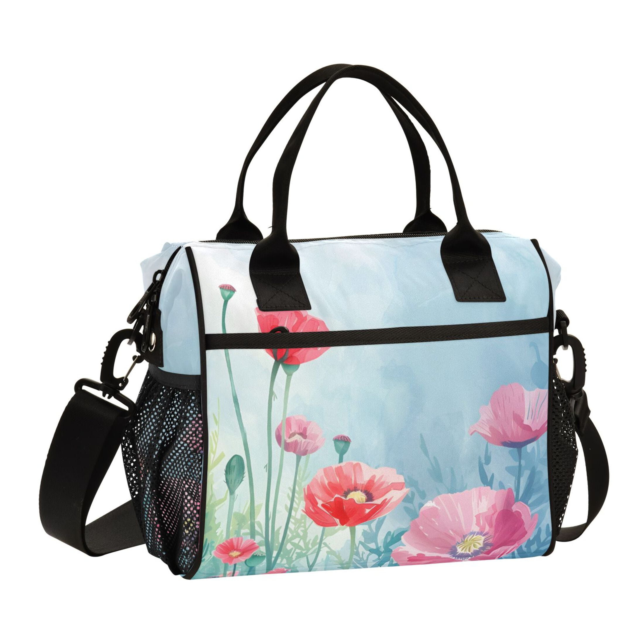 ALAZA Poppy Flowers Oil Paint Insulated Lunch Bag Reusable Tote Box ...