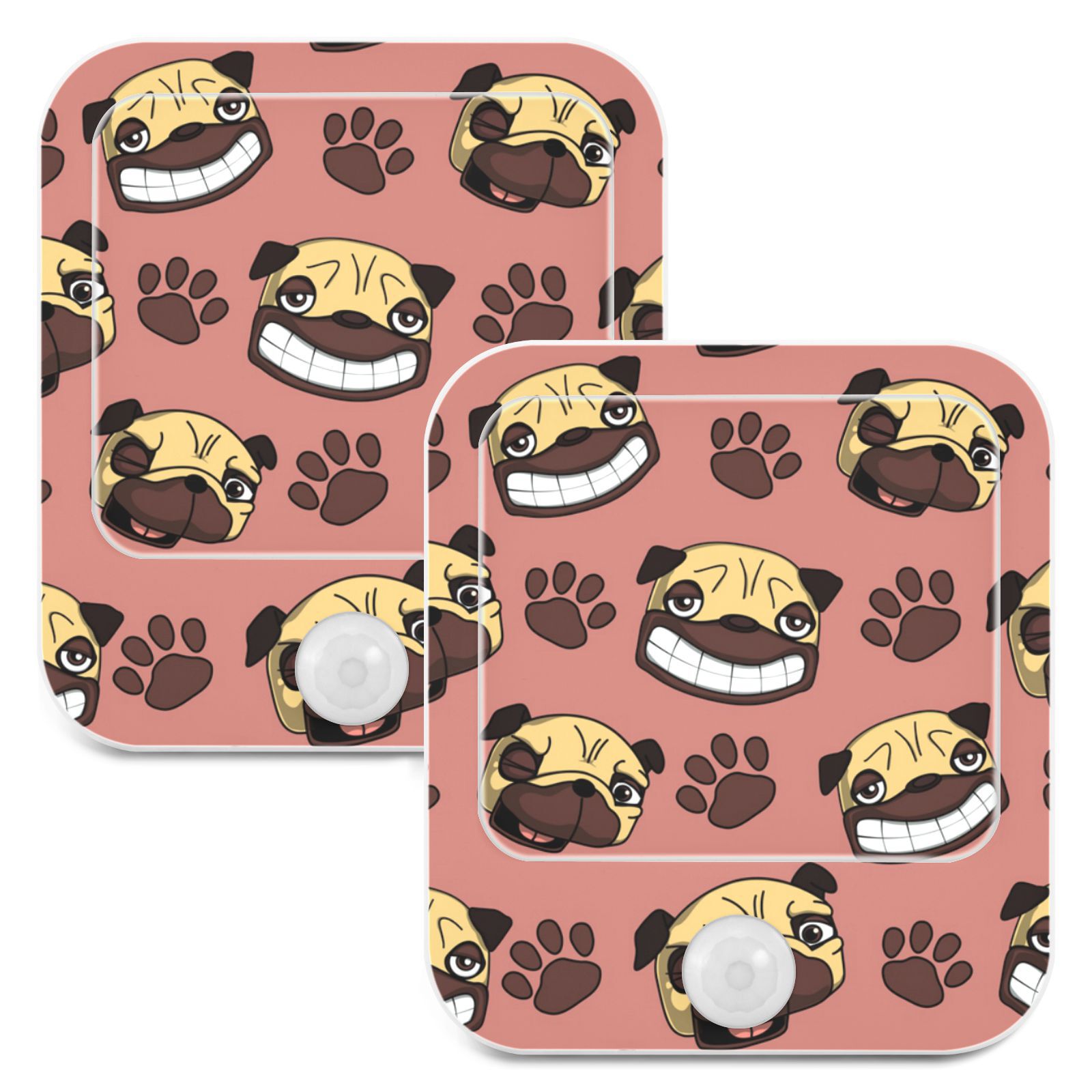 ALAZA Pug Dog Paw Print Funny Cute Night Lights Plug into Wall -2 Pack ...