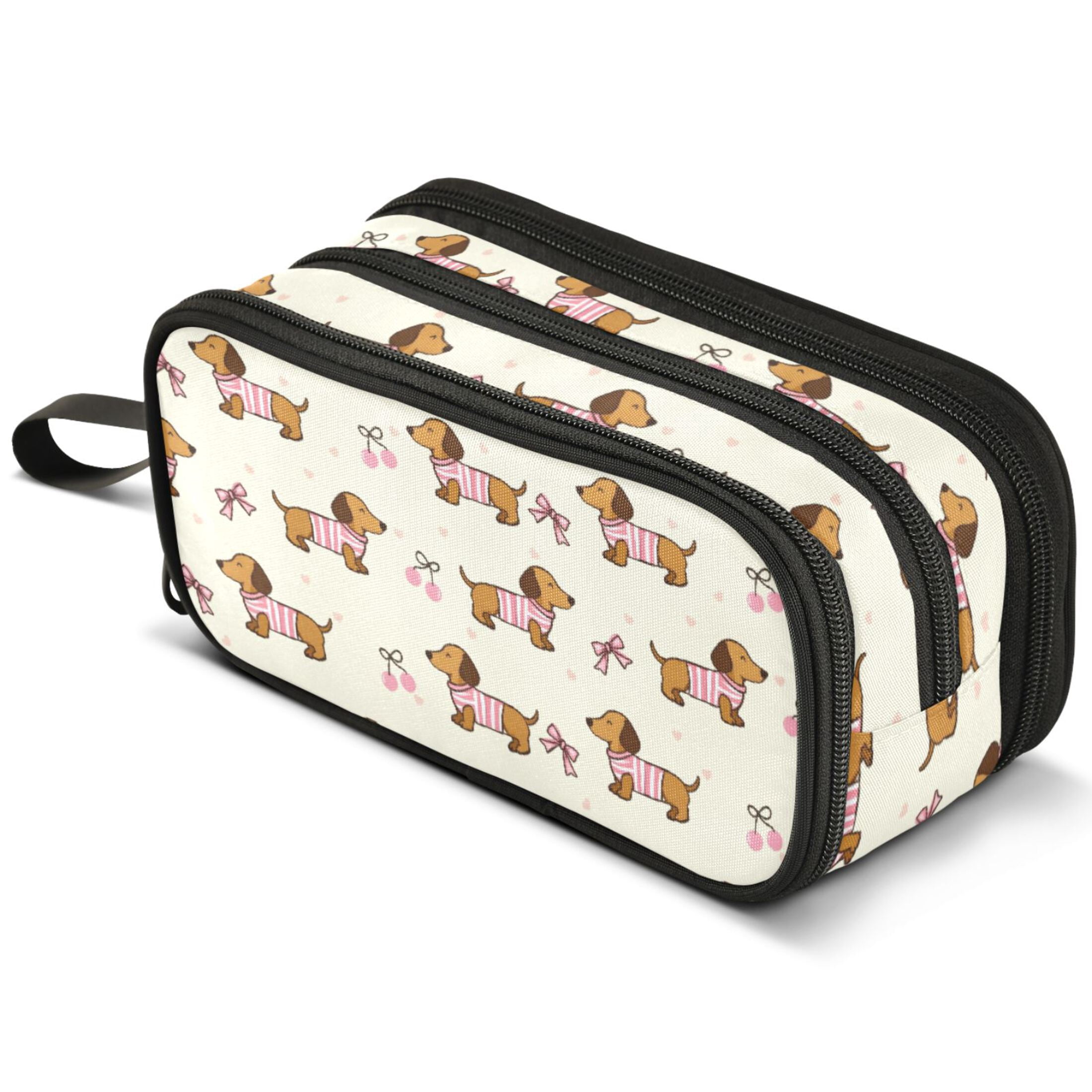 ALAZA Puppy Cherry Bow Pencil Case Bag Large 3 Compartment Pen Pouch ...