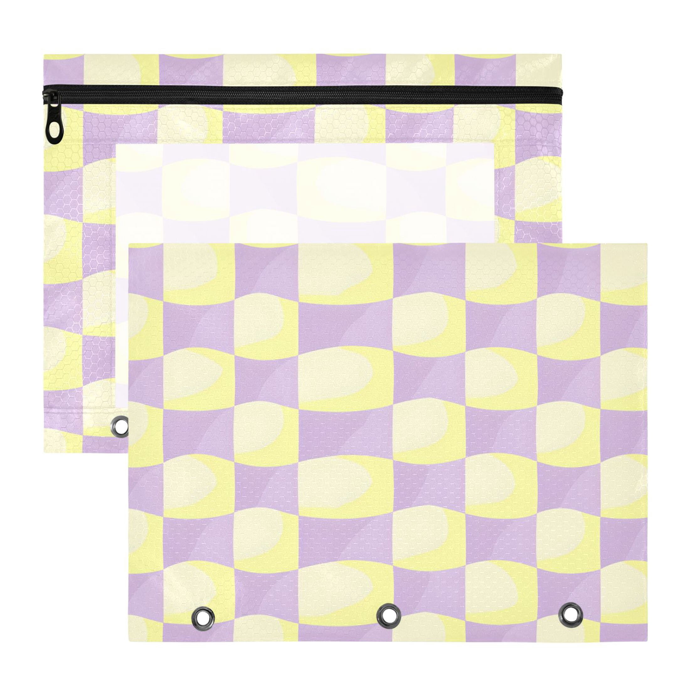 ALAZA Purple Yellow Checkered Pattern Pencil Pouch 3 Ring Binder with ...
