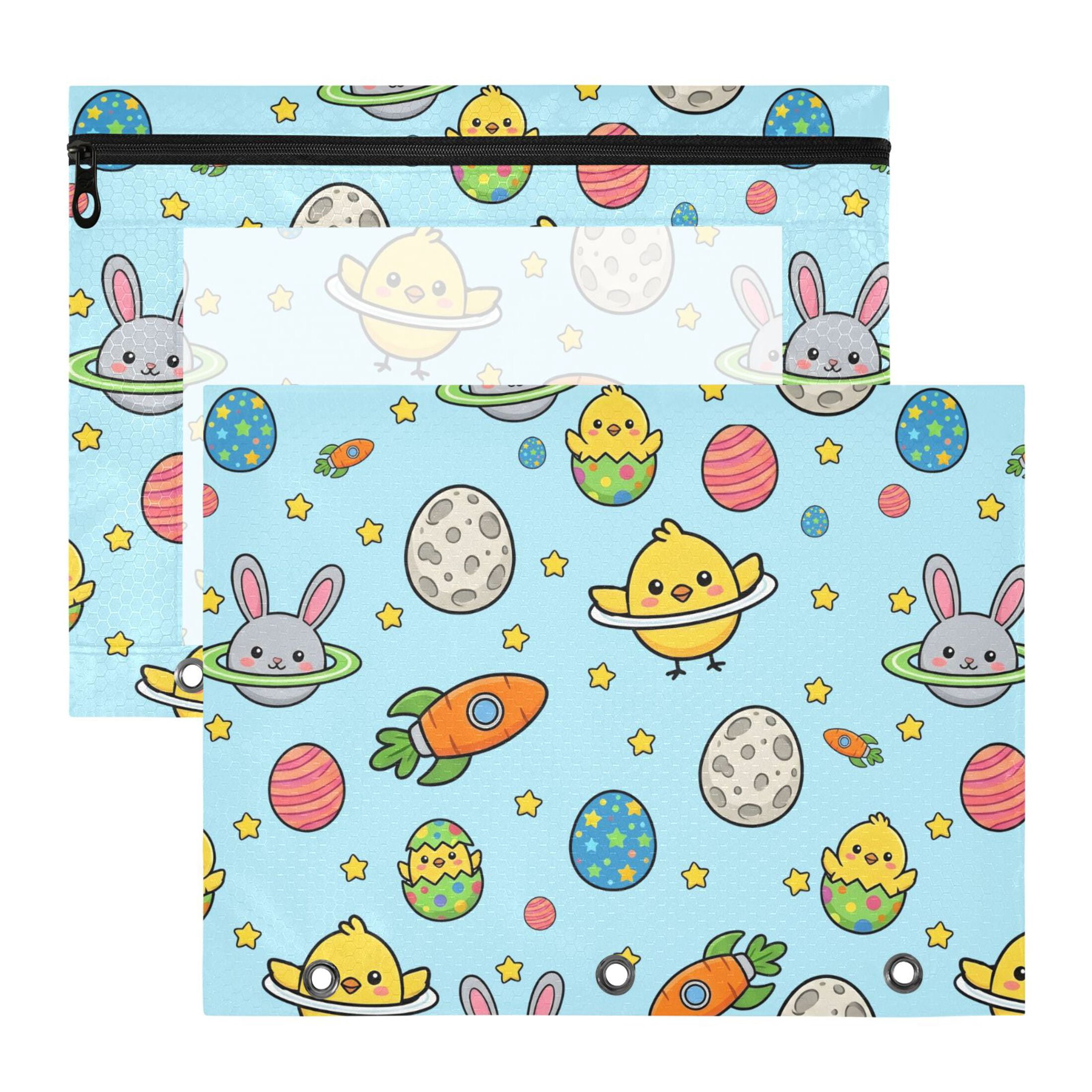 ALAZA Rabbit Chicken Outer Space Pattern Pencil Pouch 3 Ring Binder ...