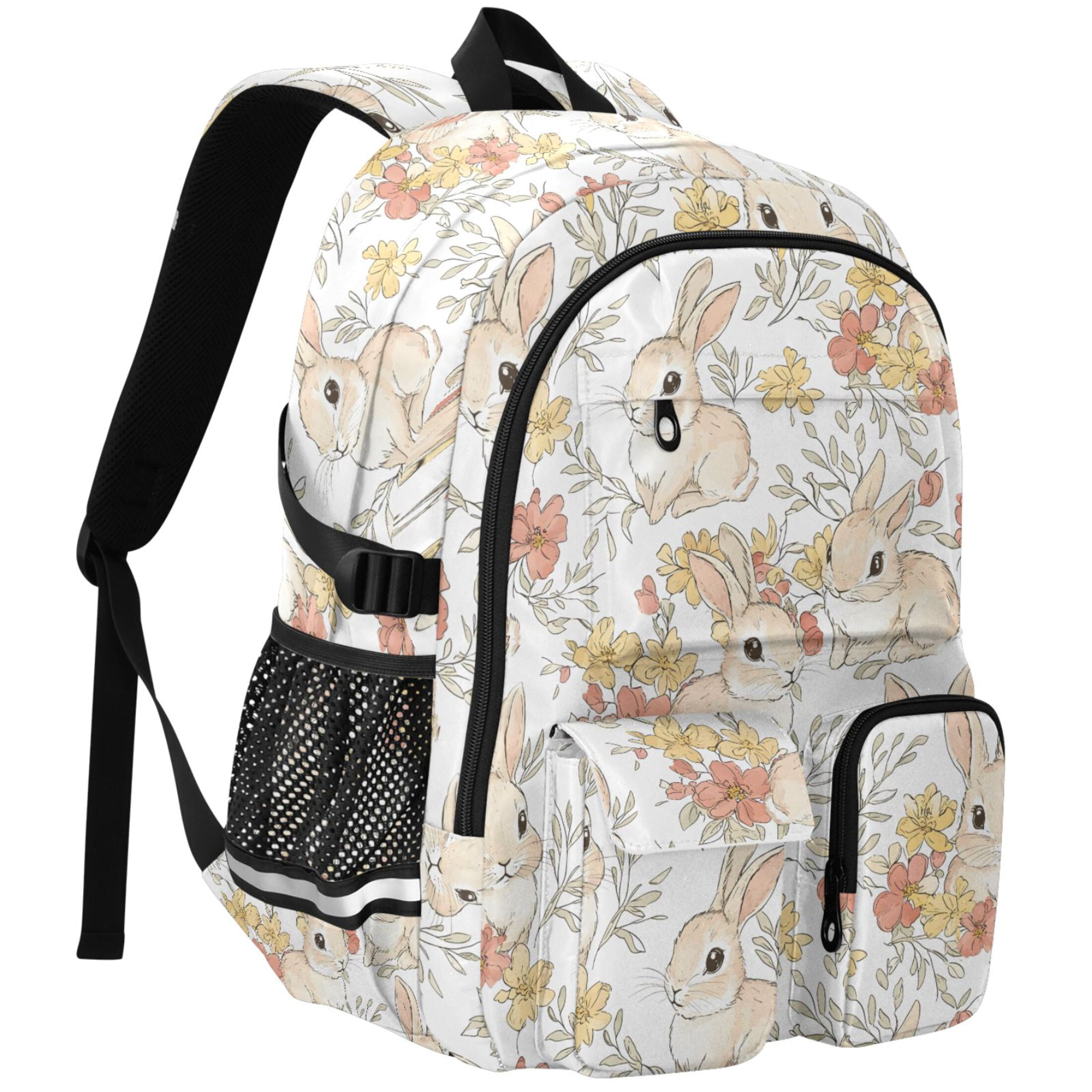 ALAZA Rabbit Flowers Print Student Backpack School Bookbag Large Laptop ...