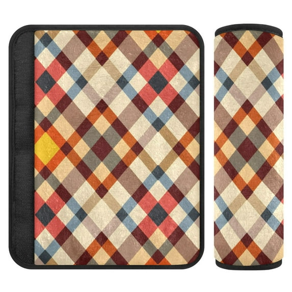 ALAZA Red Artistic Checkered Pattern Car Seat Belt Adjuster Neck Covers ...