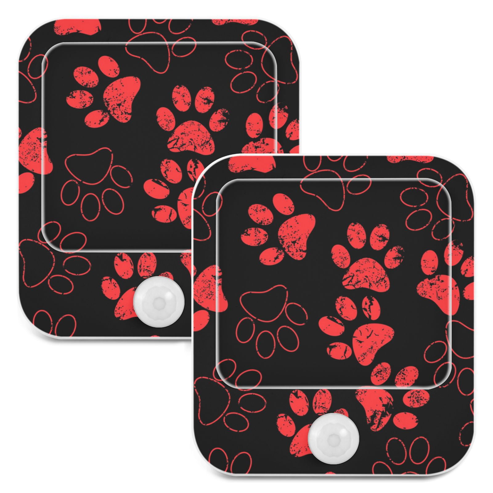 ALAZA Red Cat Dog Paws Print Cute Night Lights Plug into Wall -2 Pack ...