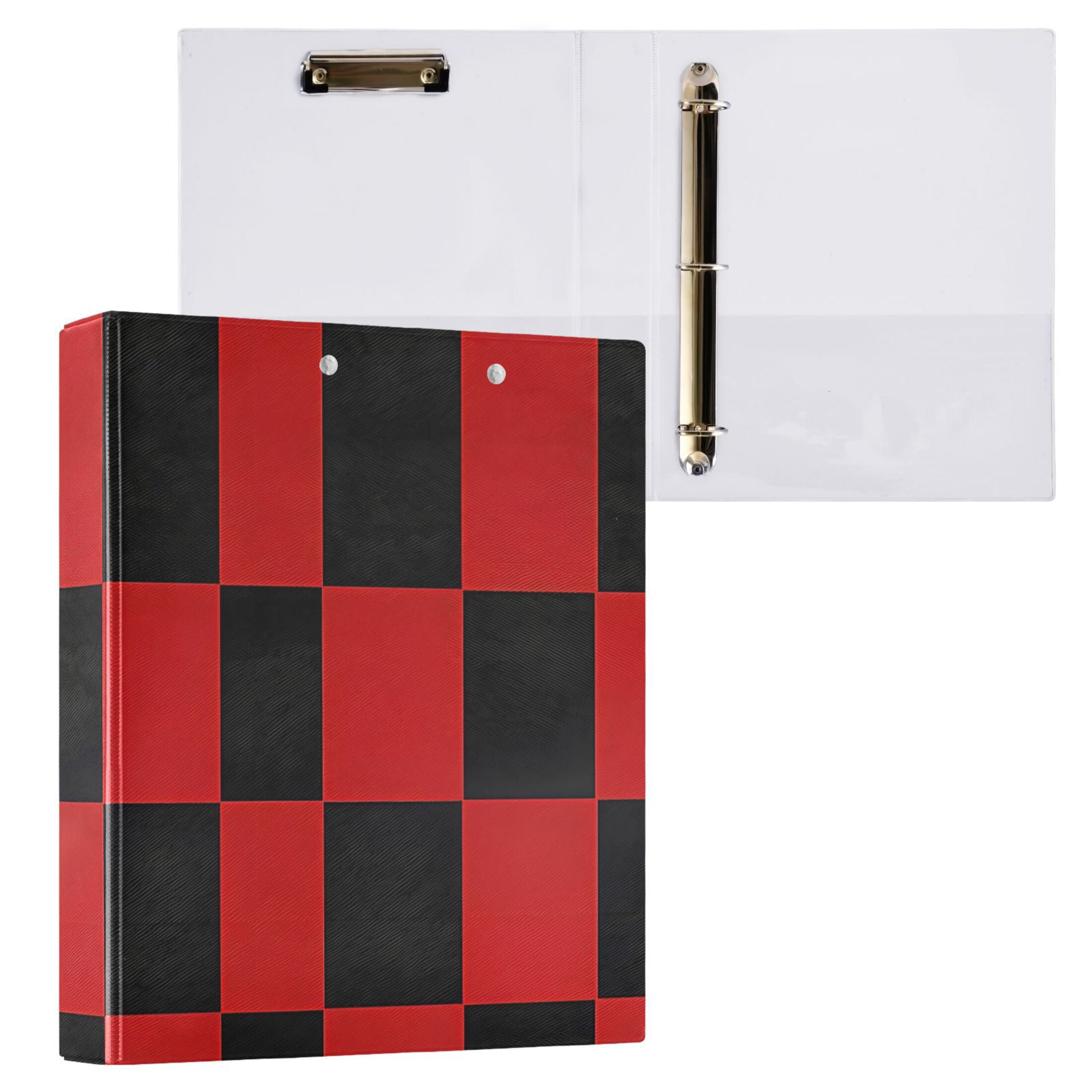 ALAZA Red Checkered Hardcover 3 Ring Binder 1.5" Round Rings Interior ...