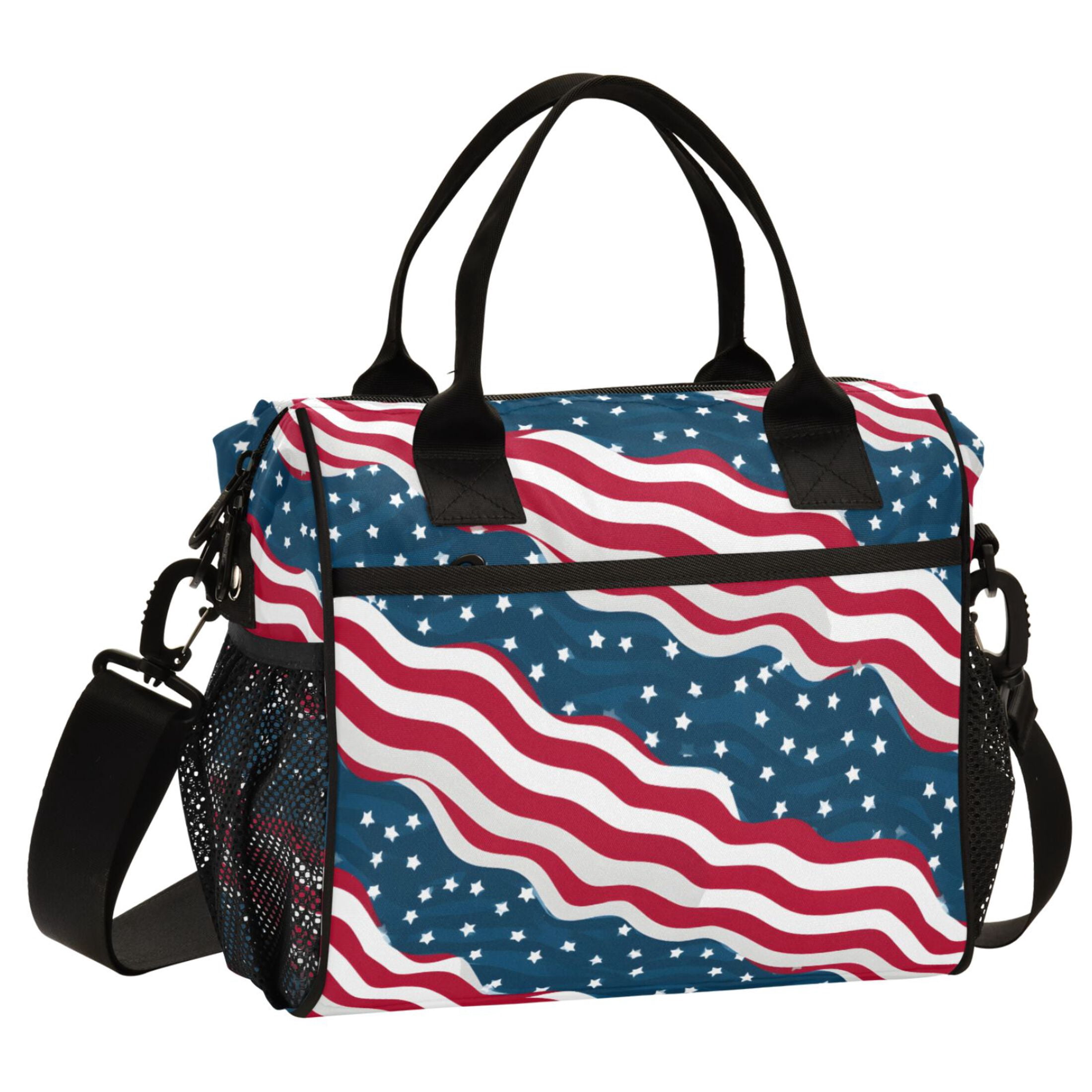 ALAZA Red Stripes Stars-s1 Print Cooler Lunch Bag Insulated Reusable ...