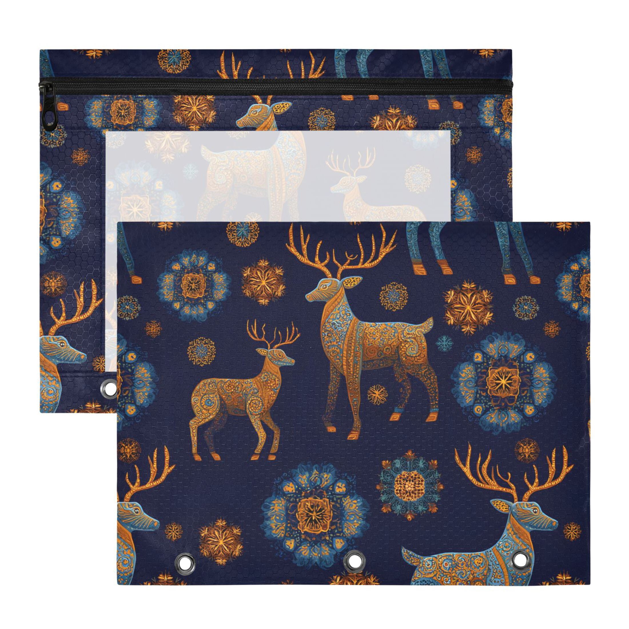ALAZA Reindeer Art Snowflakes Pattern Pencil Pouch 3 Ring Binder with ...