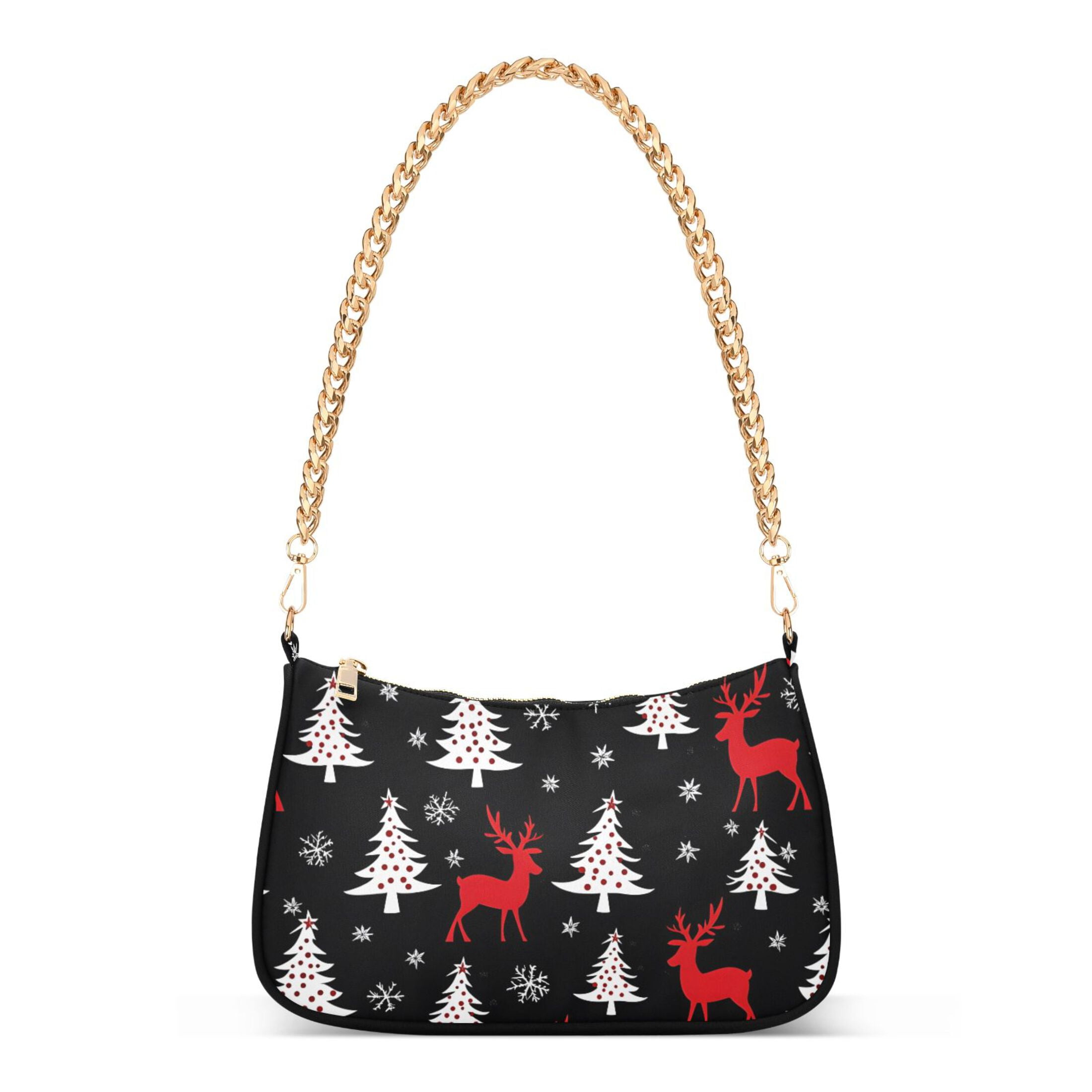 ALAZA Reindeer Christmas Trees Women's Chain Shoulder Bag Hobo Handbag ...