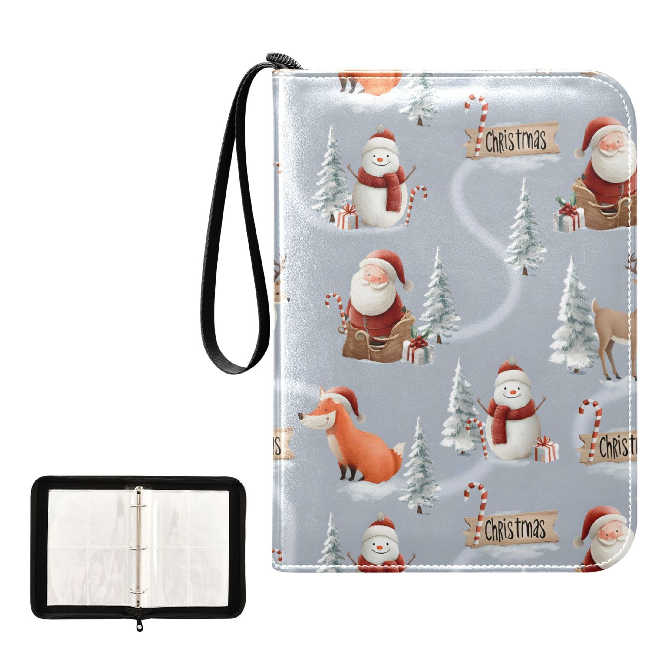 ALAZA Reindeer Fox Snowman Christmas Trading Card Binder 4 Pocket Cards ...