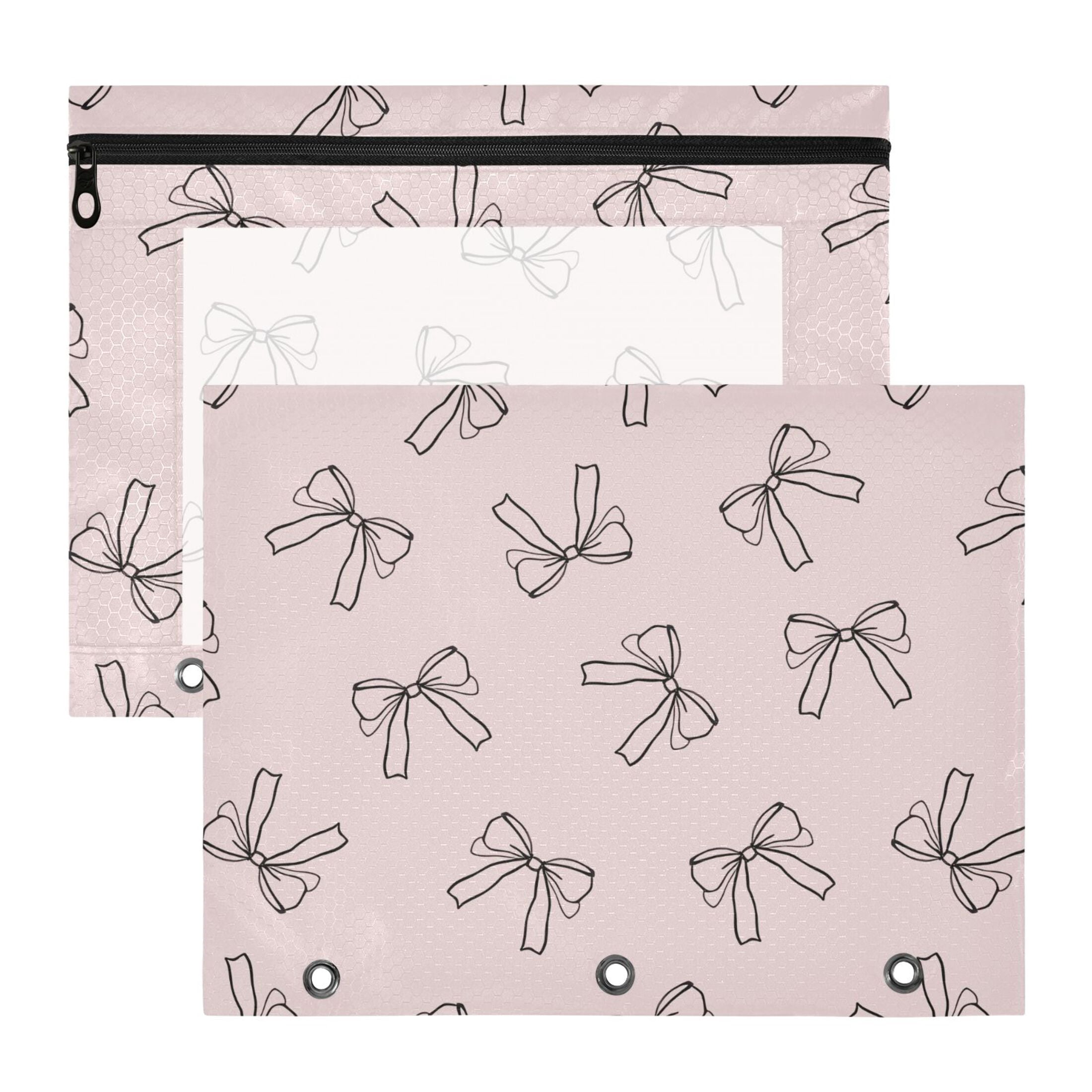 ALAZA Retro Bows Pattern Pencil Pouch 3 Ring Binder with Clear Window ...