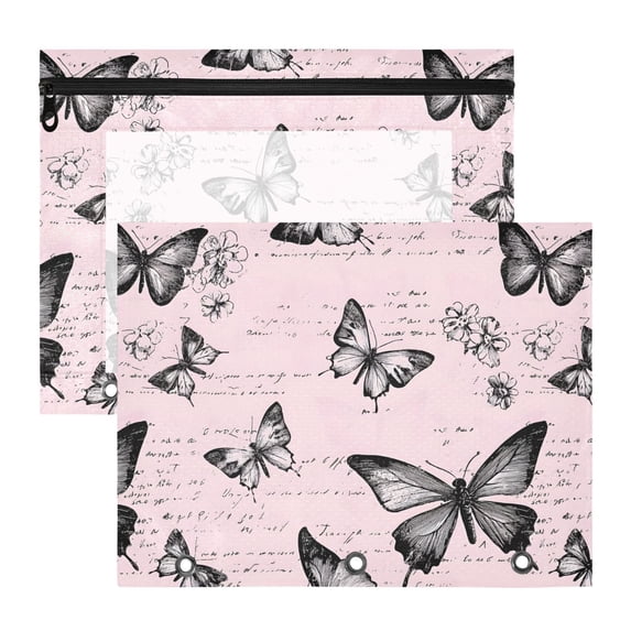 ALAZA Retro Butterfly Pattern Pencil Pouch 3 Ring Binder with Clear ...