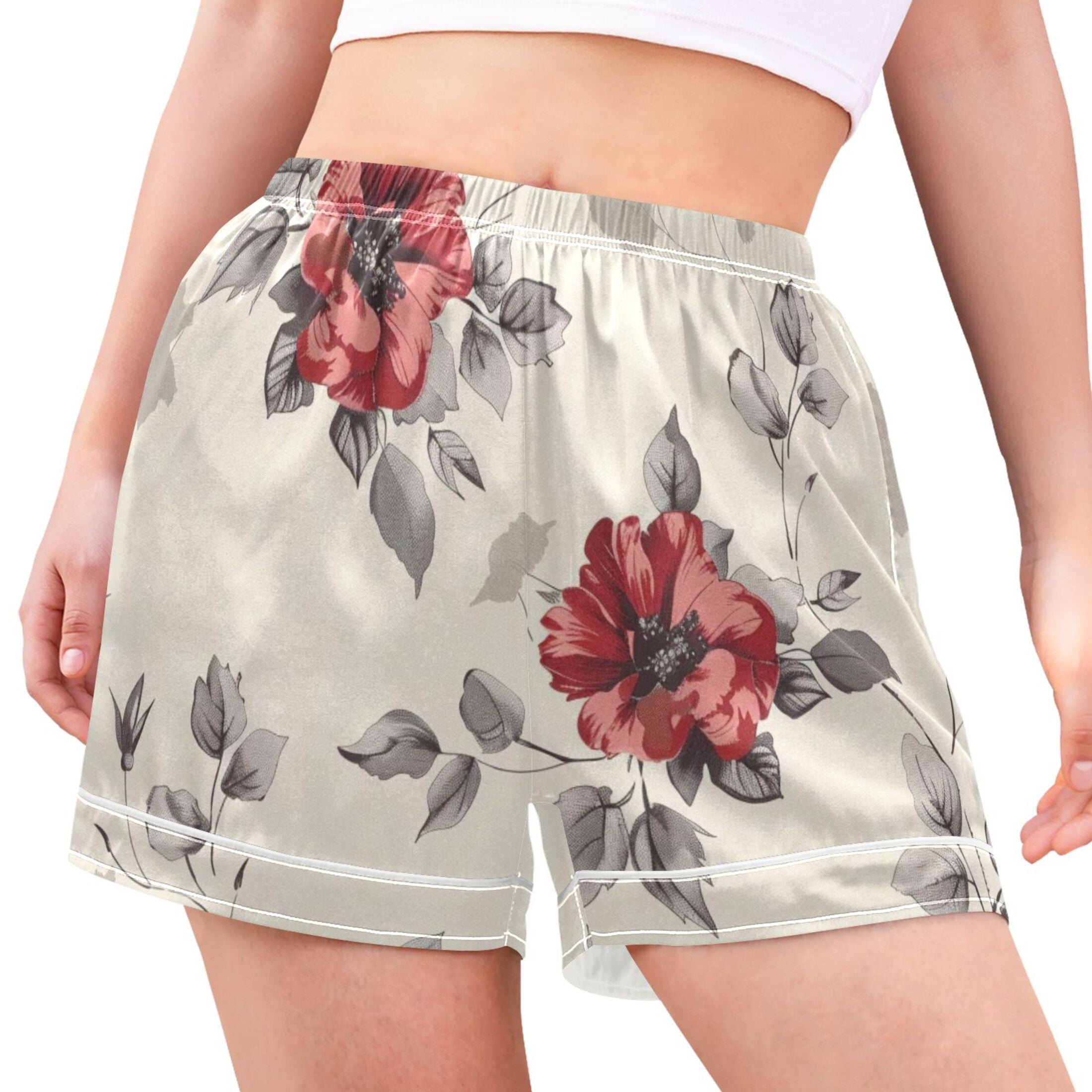 ALAZA Retro Flowers Women's Pajama Lounge Shorts Bottoms Sleep Short M ...