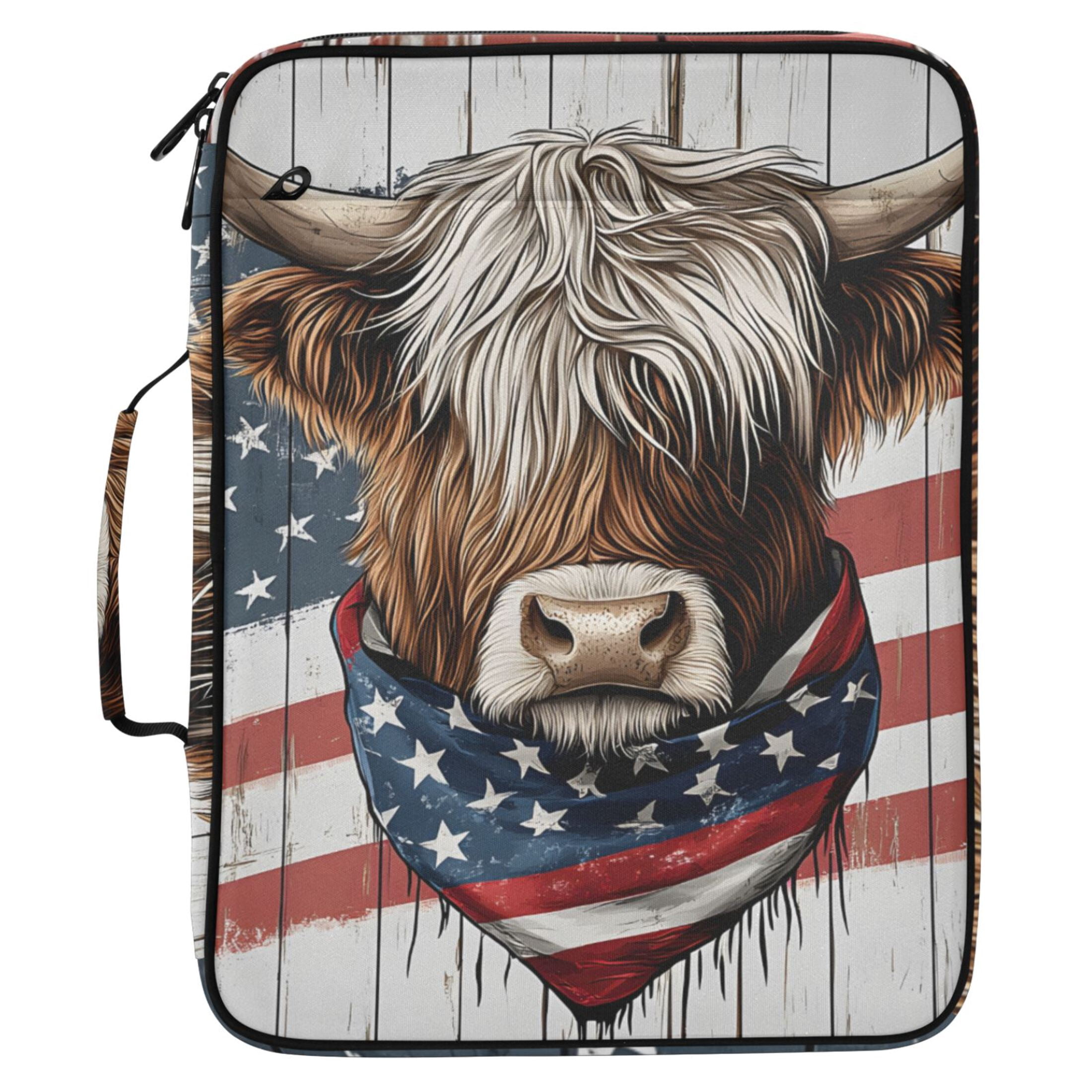 ALAZA Retro Highland Cattle Usa Flag Pattern Expanding Accordion File ...