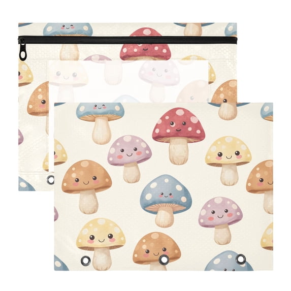 ALAZA Retro Mushrooms Pattern Pencil Pouch 3 Ring Binder with Clear ...
