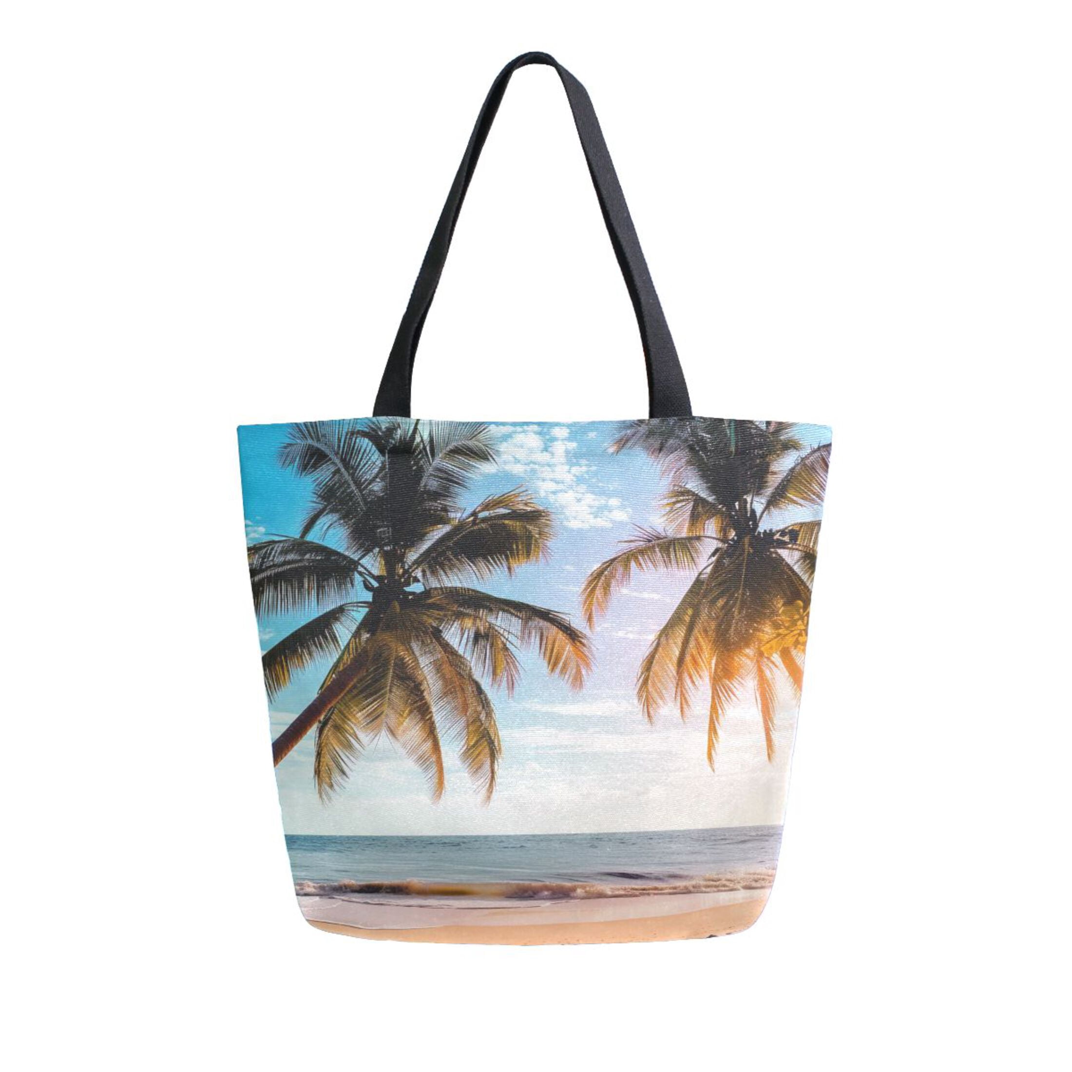 ALAZA Retro Palm Tree Sunset Beach Large Shoulder Tote Bag Canvas ...