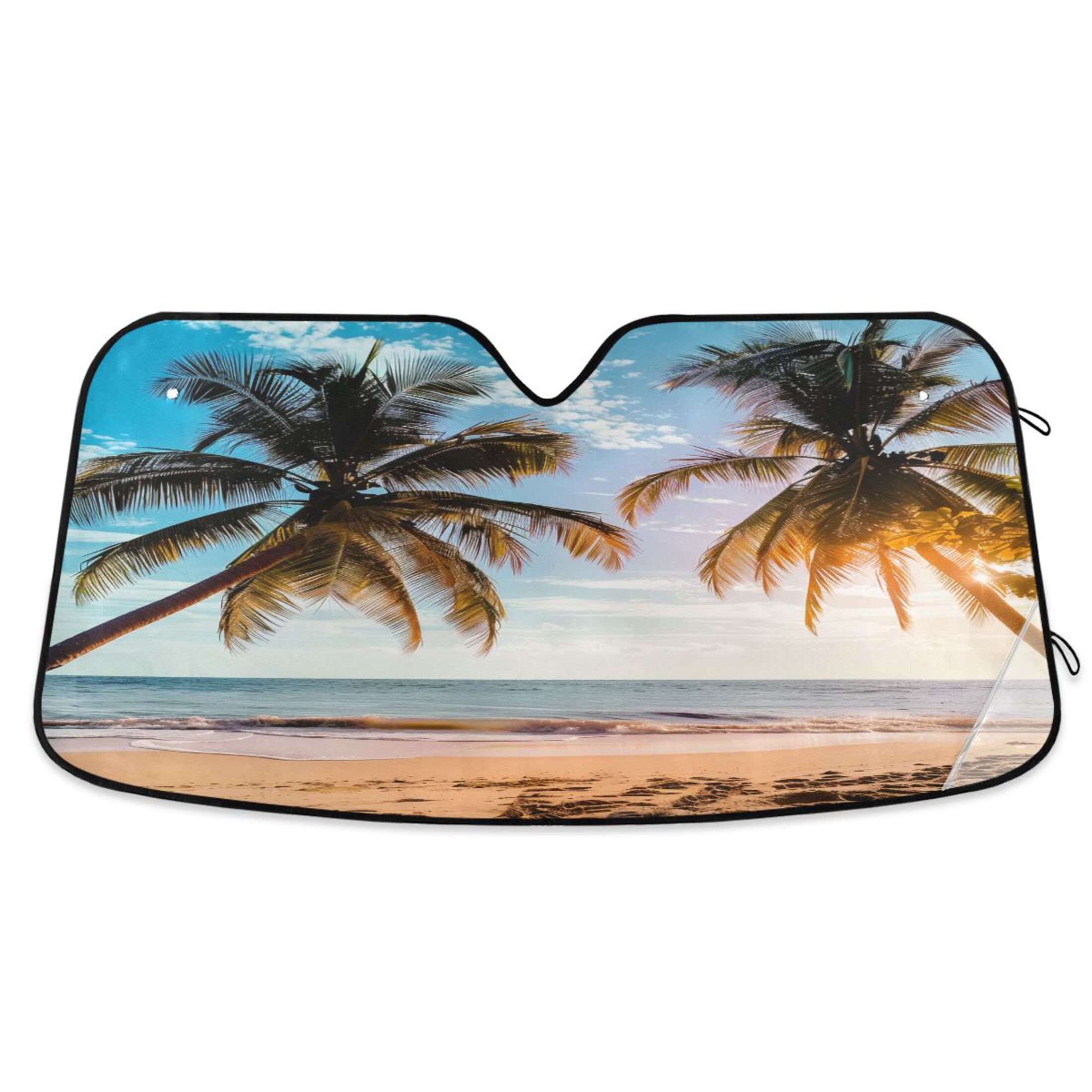 ALAZA Retro Palm Tree Sunset Beach Windshield Sun Shade Car Foldable ...
