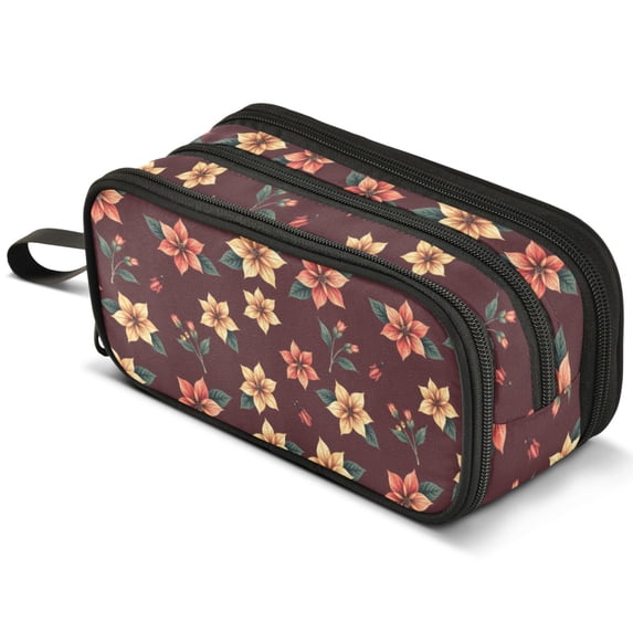 ALAZA Retro Poinsettia Flowers Pencil Case Bag Large 3 Compartment Pen ...
