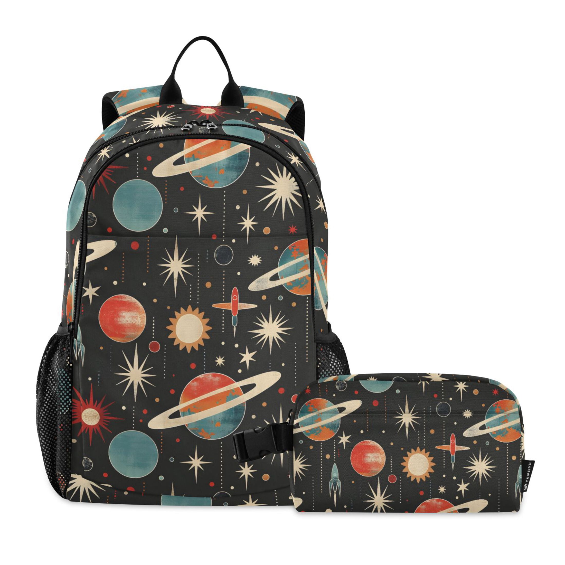 ALAZA Retro Space Planets Rockets School Backpack Lunch Box Set Student ...