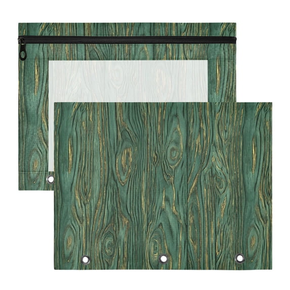 ALAZA Retro Wood Pattern Pencil Pouch 3 Ring Binder with Clear Window ...