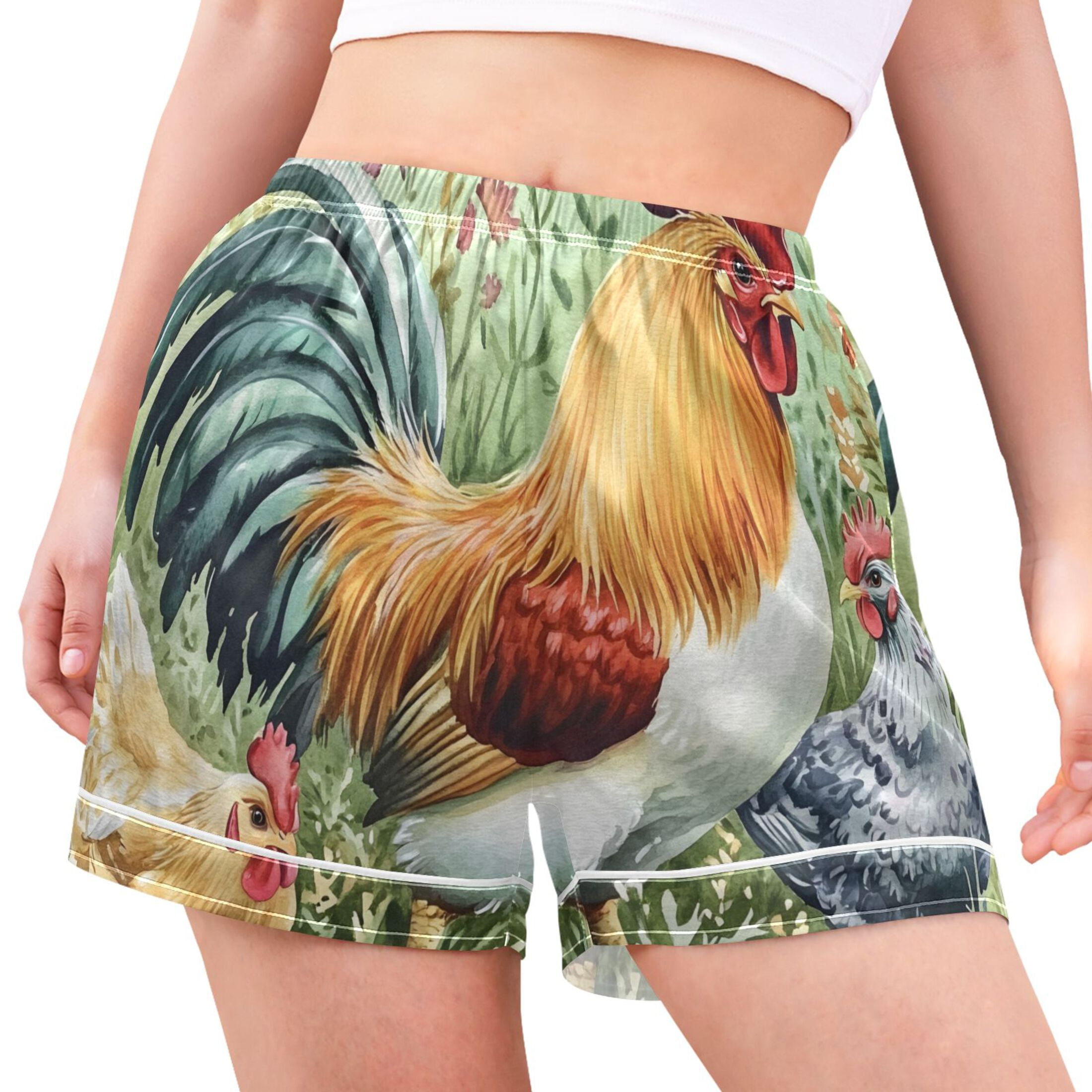 ALAZA Rooster in Grass Women's Pajama Lounge Shorts Bottoms Sleep Short ...