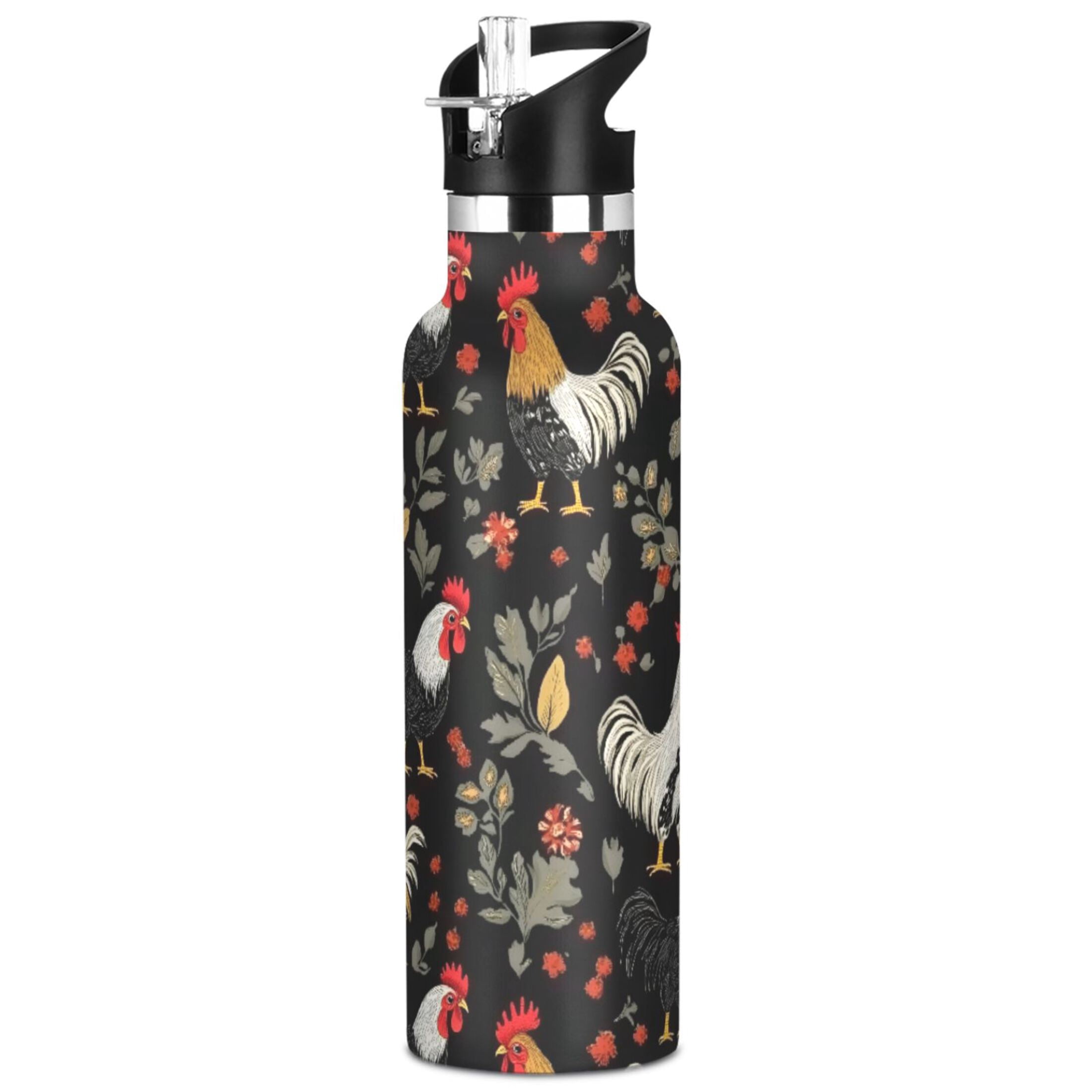 ALAZA Roosters Plants Pattern Stainless Steel Water Bottle Vacuum ...