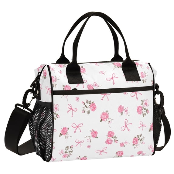 ALAZA Rose Bow Flower Print Cooler Lunch Bag Insulated Reusable Lunch ...