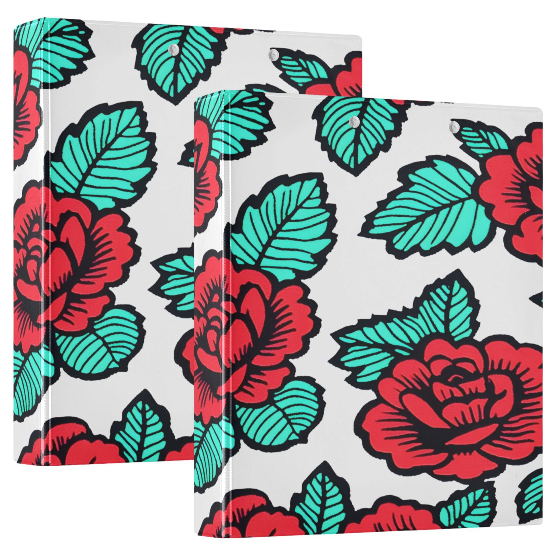ALAZA Rose Flower Leaves Hardcover 3 Ring Binder 1.5" Round Rings ...