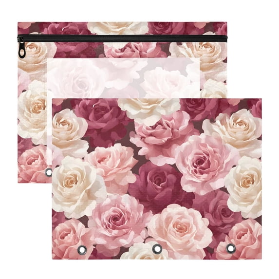 ALAZA Rose Flowers Pattern Pencil Pouch 3 Ring Binder with Clear Window ...