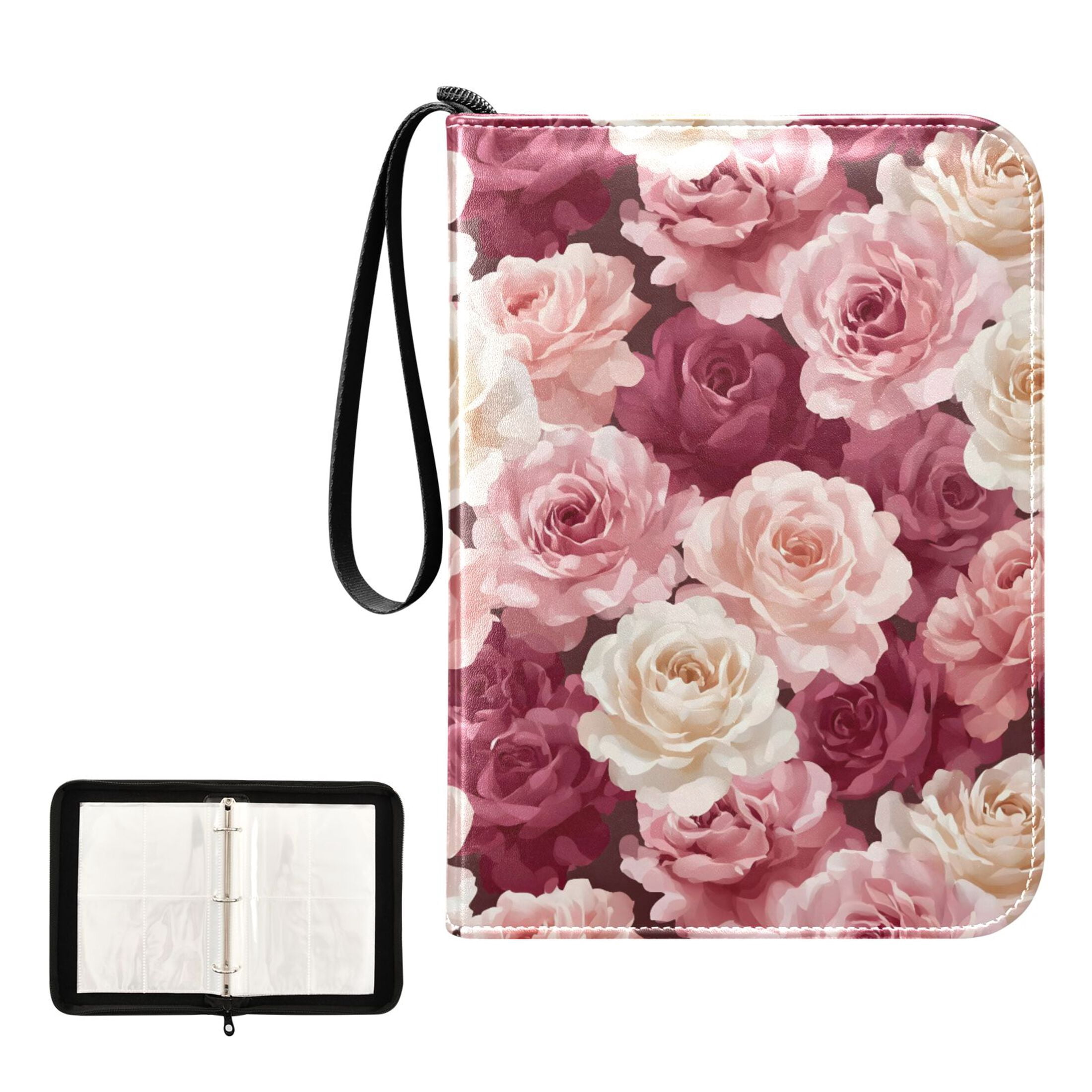 ALAZA Rose Flowers Pattern Trading Card Binder 4 Pocket Cards ...