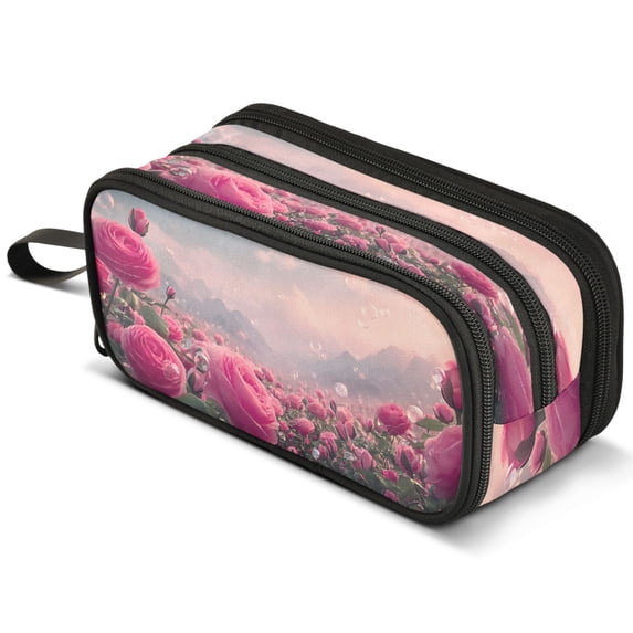 ALAZA Rose Flowers Pencil Case Bag Large 3 Compartment Pen Pouch Holder ...