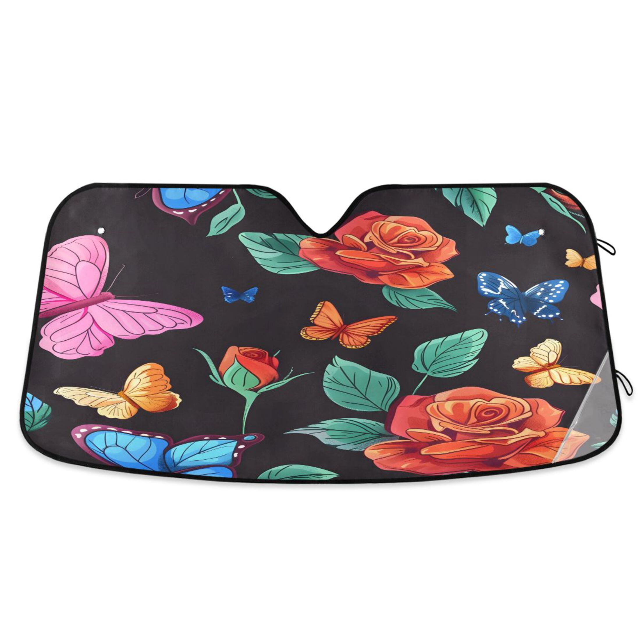 ALAZA Rose Flowers and Butterfly Windshield Sun Shade Car Foldable Sun ...