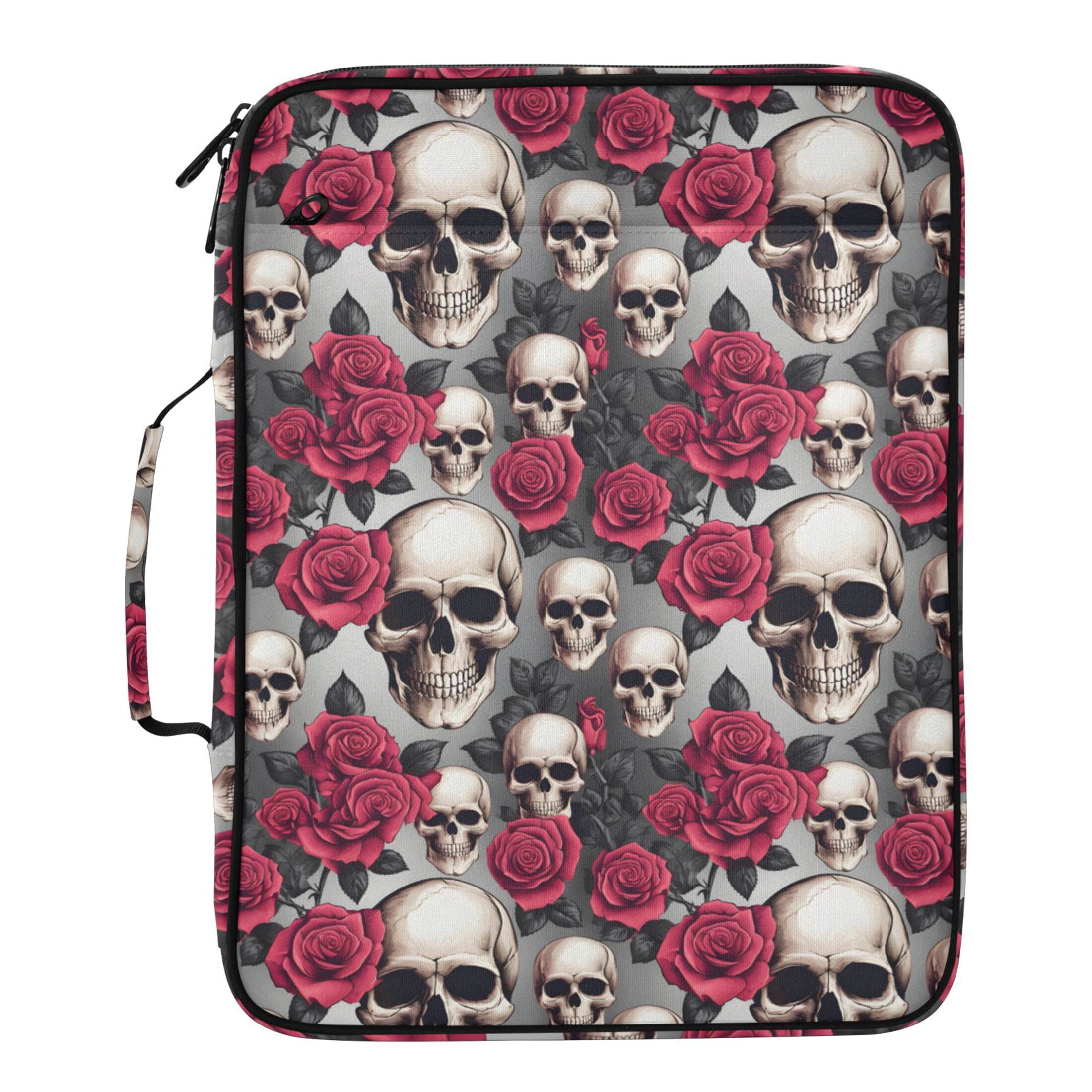 ALAZA Rose Skull Flowers Pattern Expanding Accordion File Folder 3 Ring ...