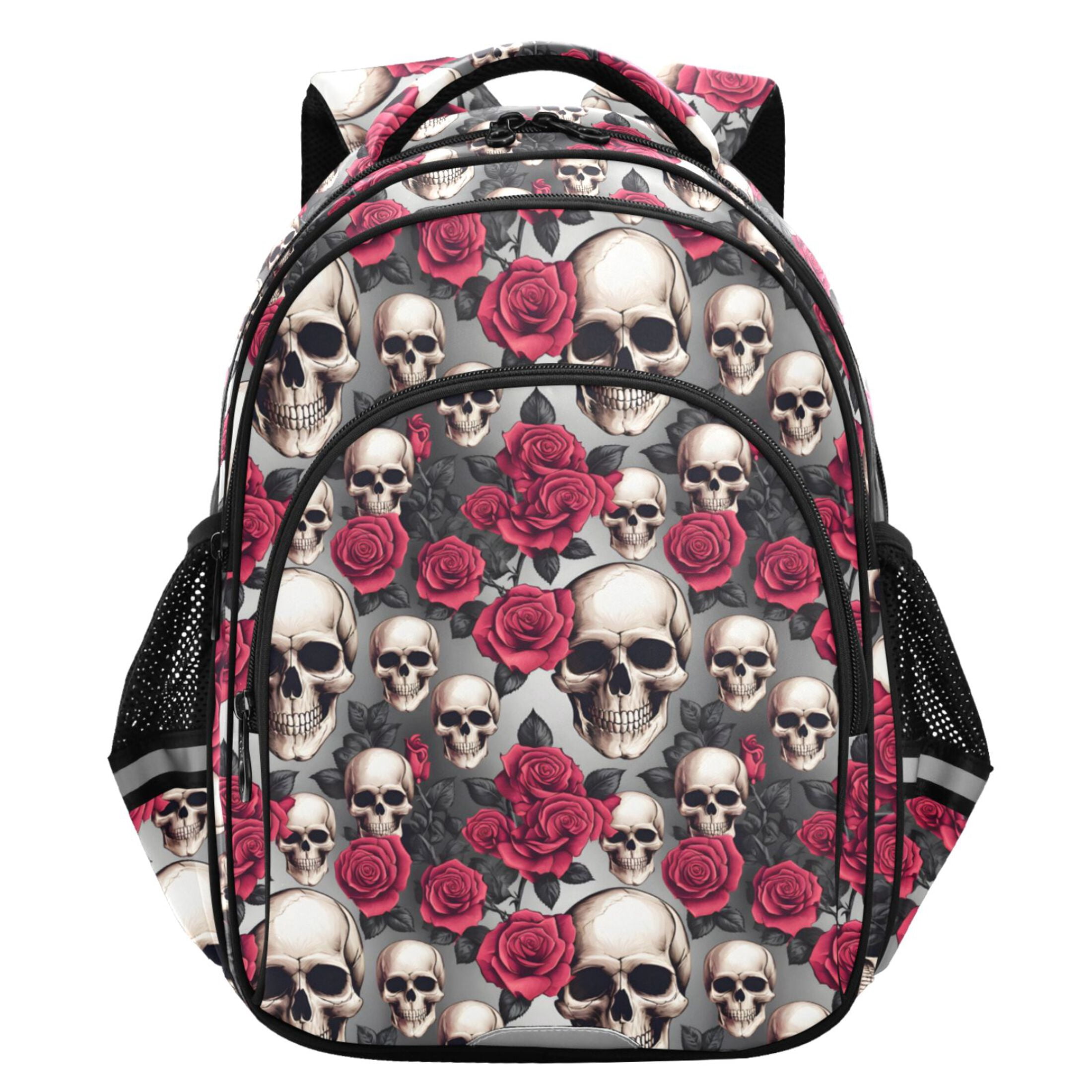 ALAZA Rose Skull Flowers School Backpack Elementary Bag Student Bookbag ...
