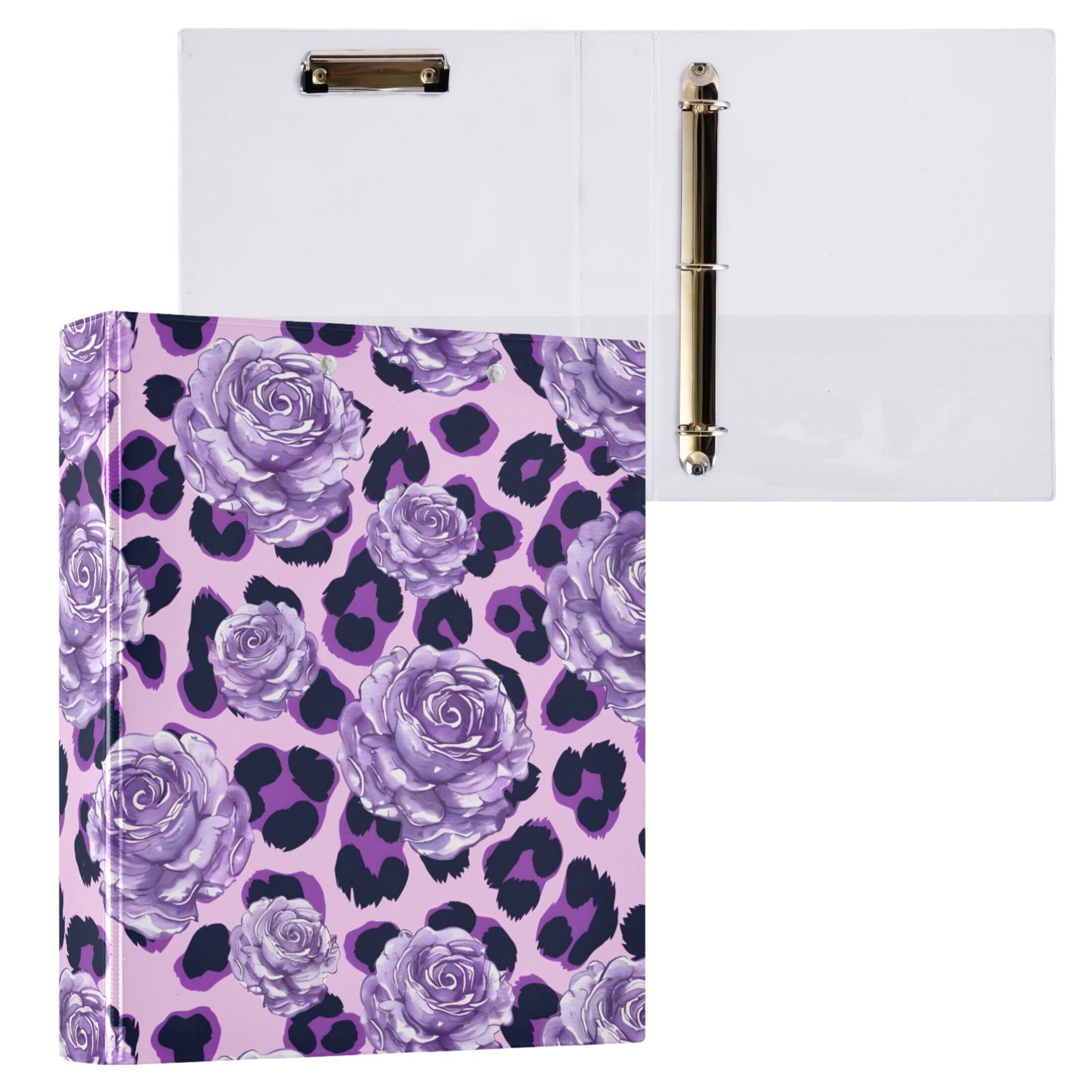ALAZA Rose on Leopard Hardcover 3 Ring Binder 1.5" D-Rings with ...