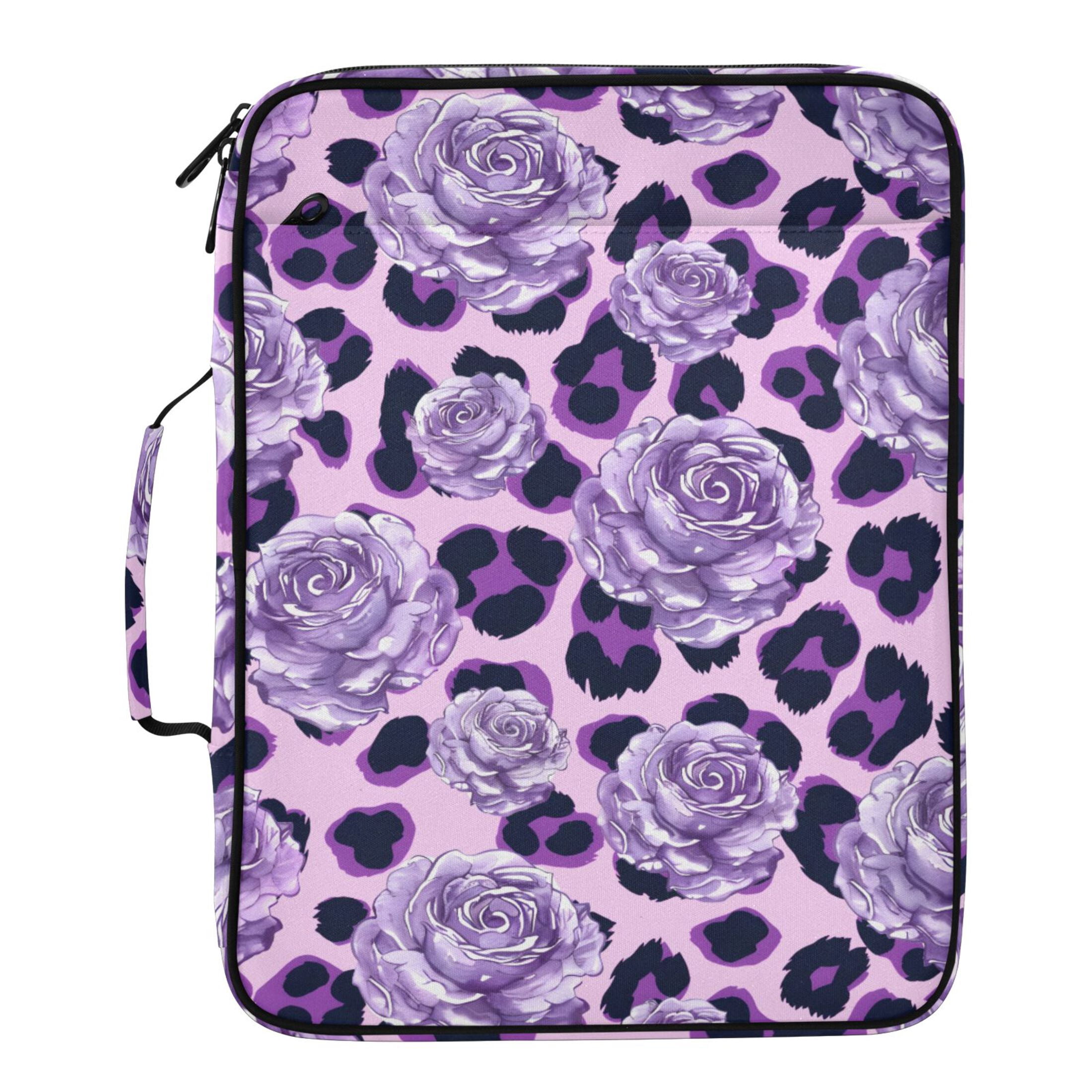 ALAZA Rose on Leopard Pattern Expanding Accordion File Folder 3 Ring ...