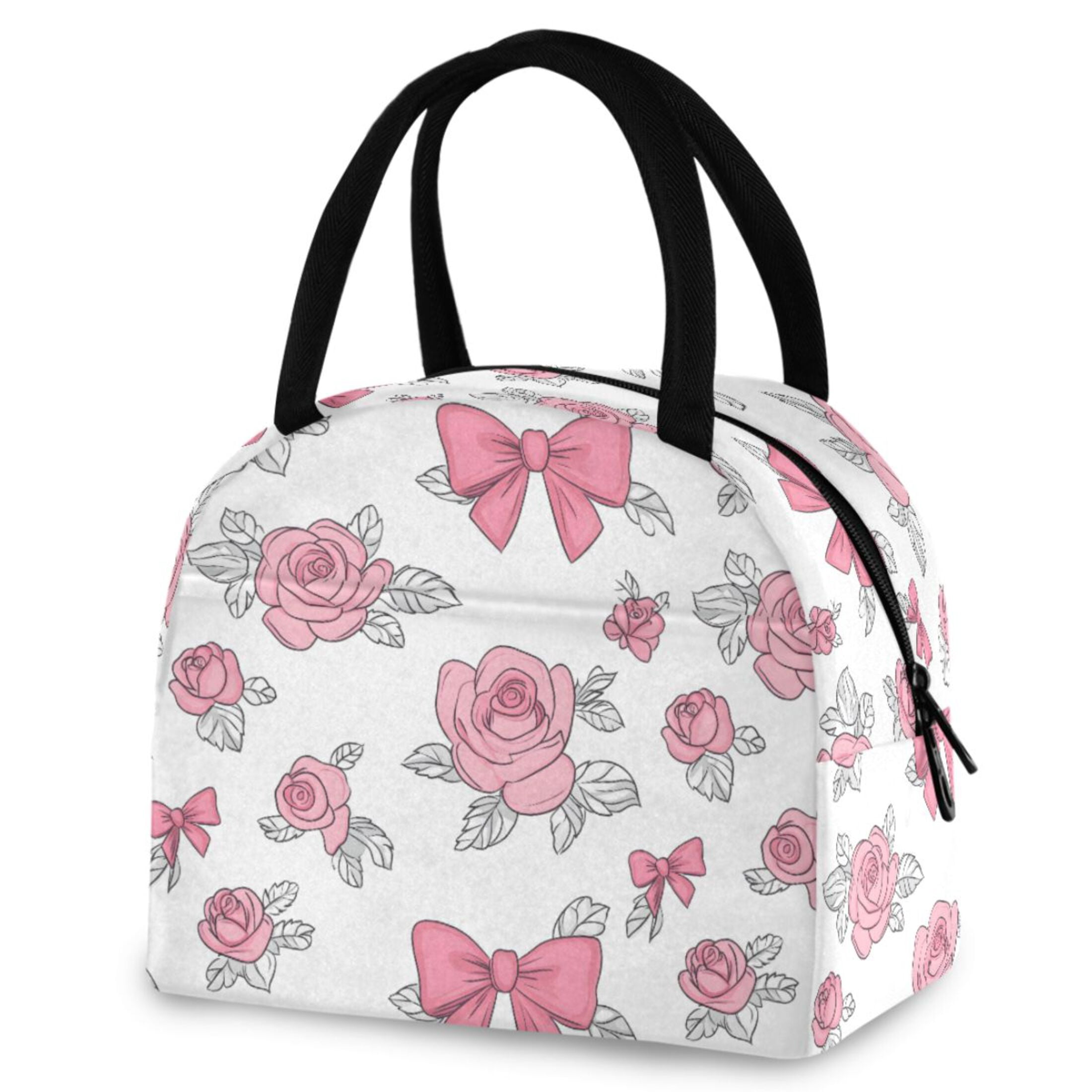 ALAZA Roses Bows Insulated Lunch Box Reusable Cooler Tote Bag Work ...