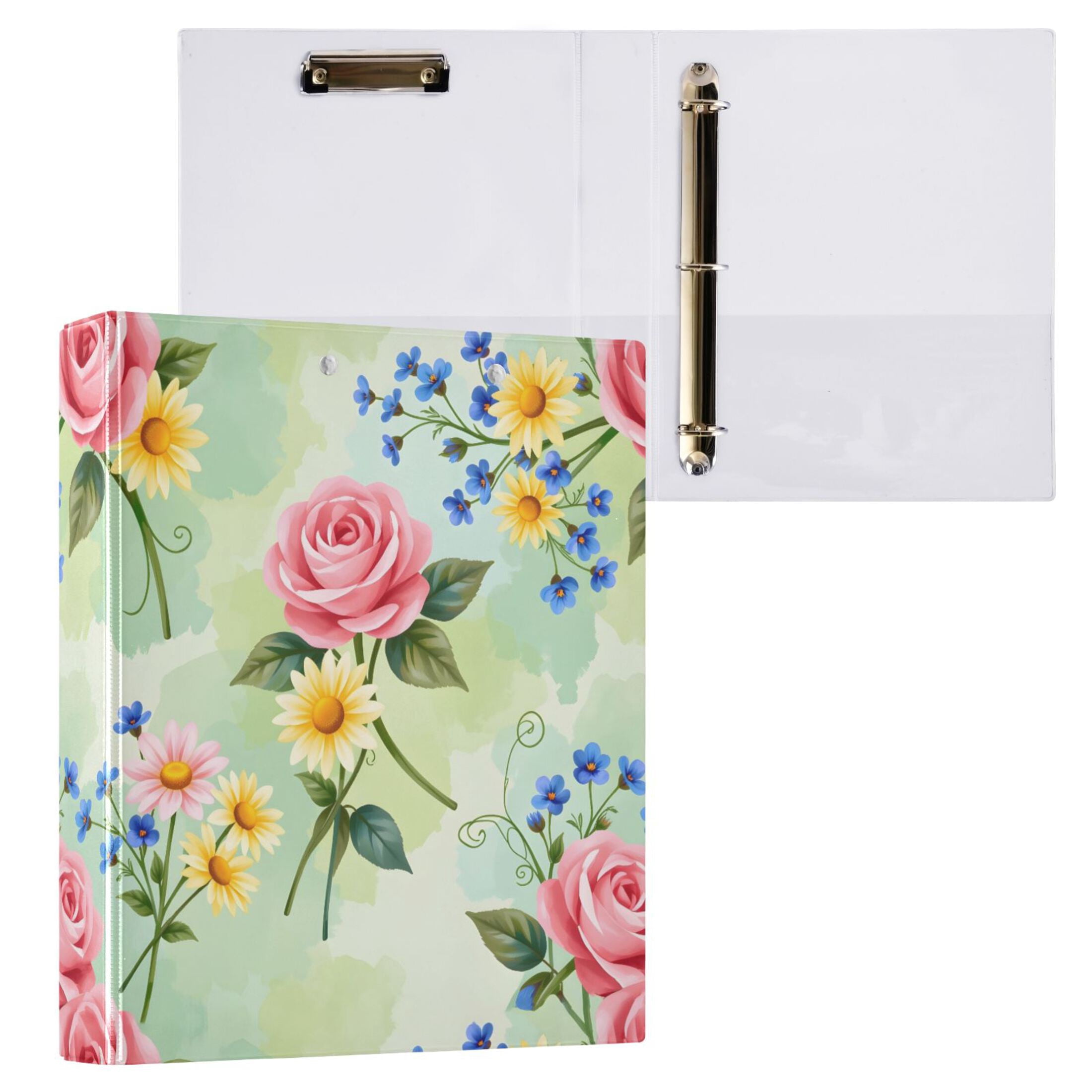 ALAZA Roses Daisy Flower Hardcover 3 Ring Binder 1.5" D-Rings with ...