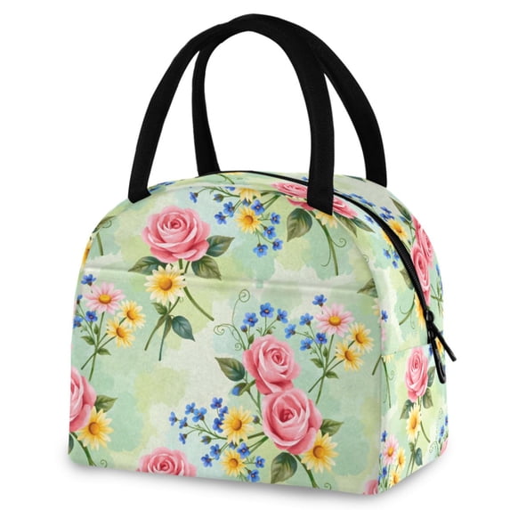 ALAZA Roses Daisy Flower Insulated Lunch Box Reusable Cooler Tote Bag ...