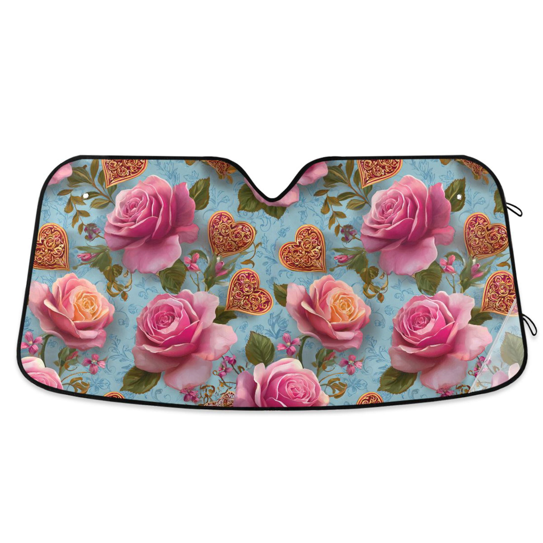 ALAZA Roses Heart Flower Pattern Car Windshield Sun Shade Foldable UV ...