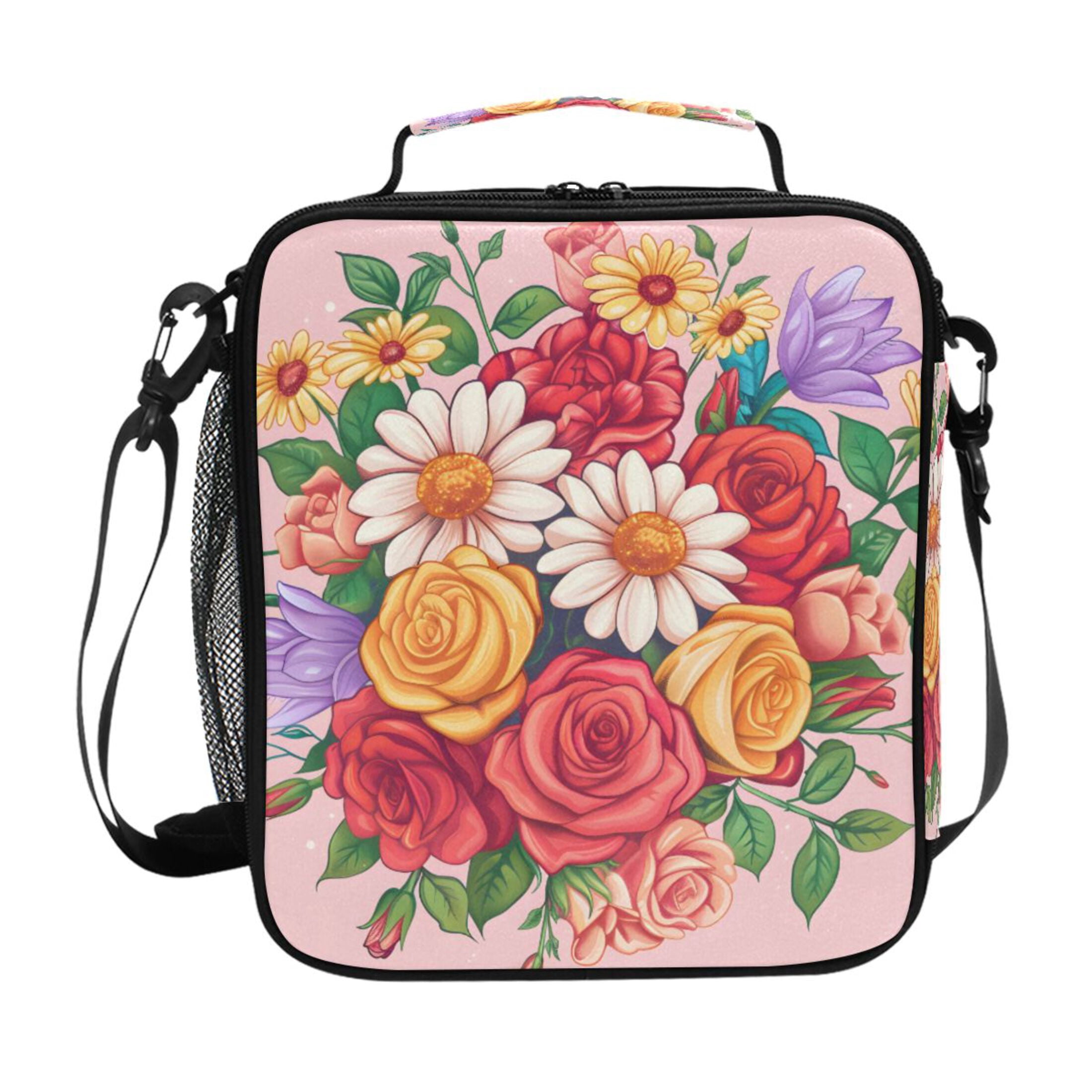 ALAZA Roses and Daisy Flower Lunch Box Insulated Lunch Bag Reusable ...