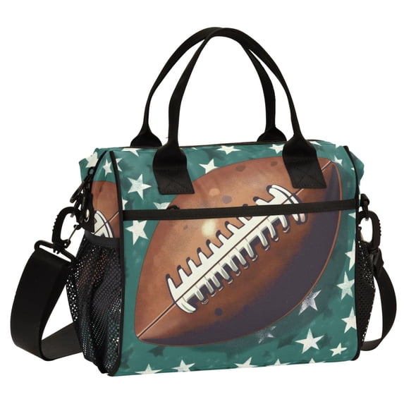 ALAZA Rugby Ball Stars Print Cooler Lunch Bag Insulated Reusable Lunch ...