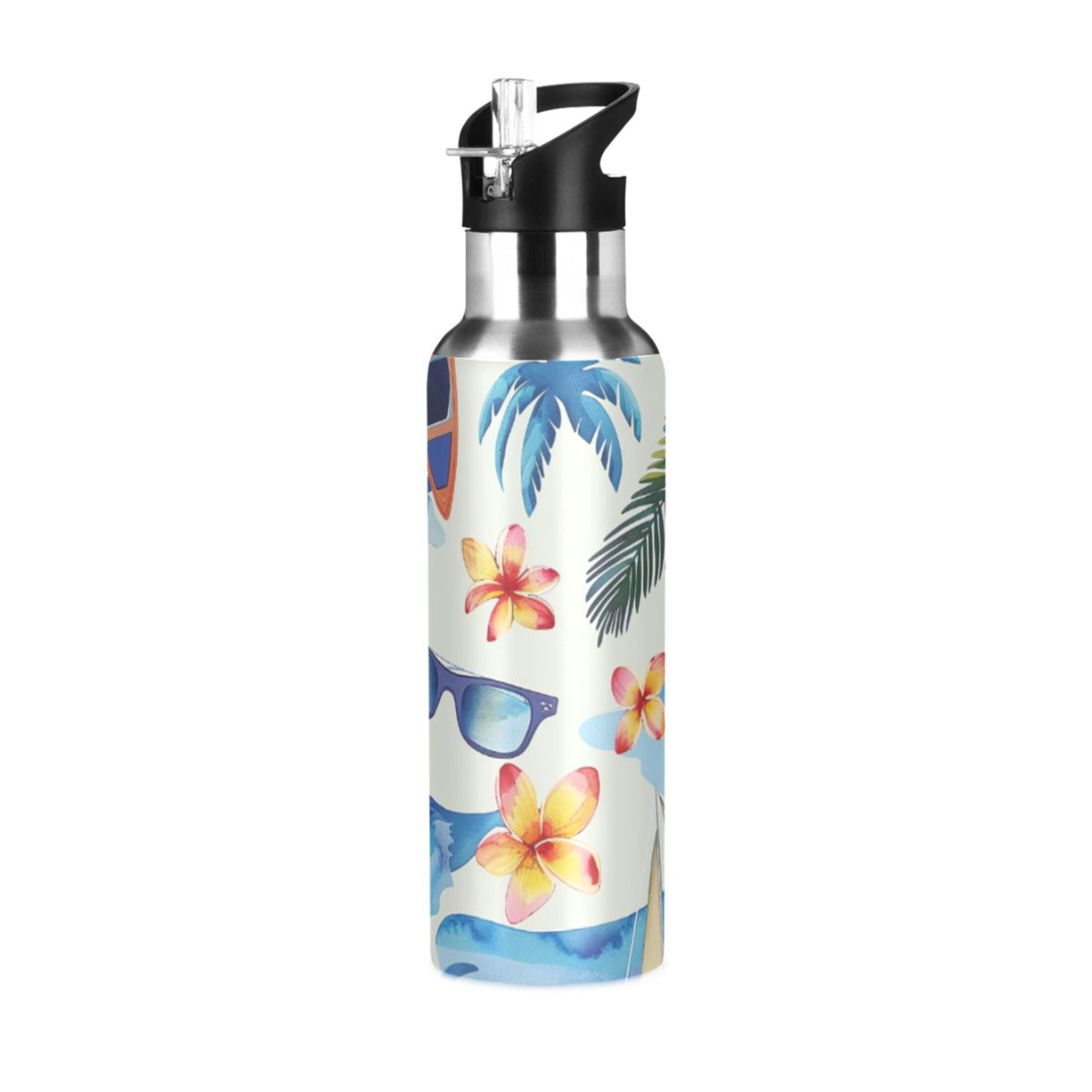 ALAZA Sailboat Tropical Palm Tree Floral Glasses Water Bottle Insulated ...