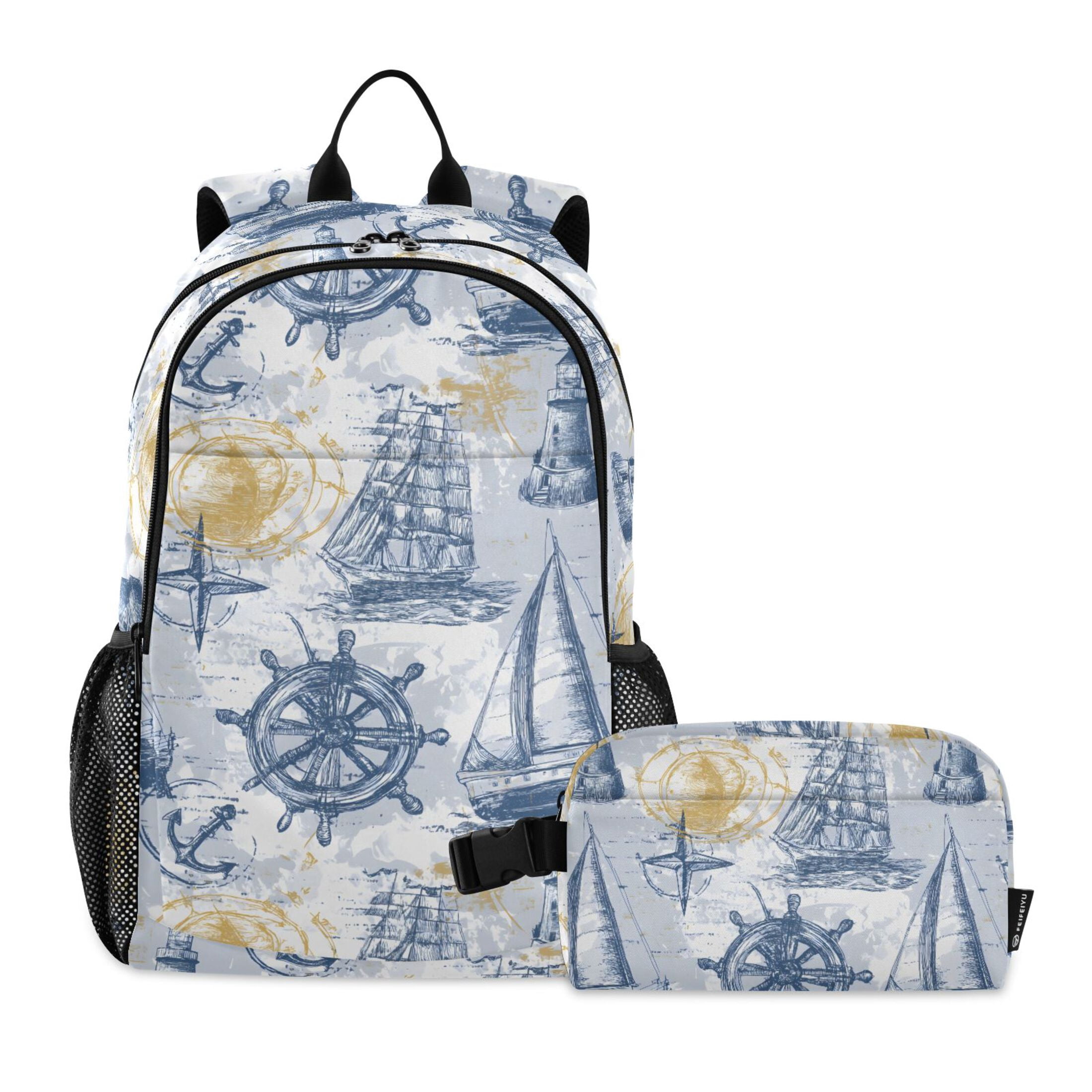 ALAZA Sailboats Anchors School Backpack Lunch Box Set Student Bookbag ...