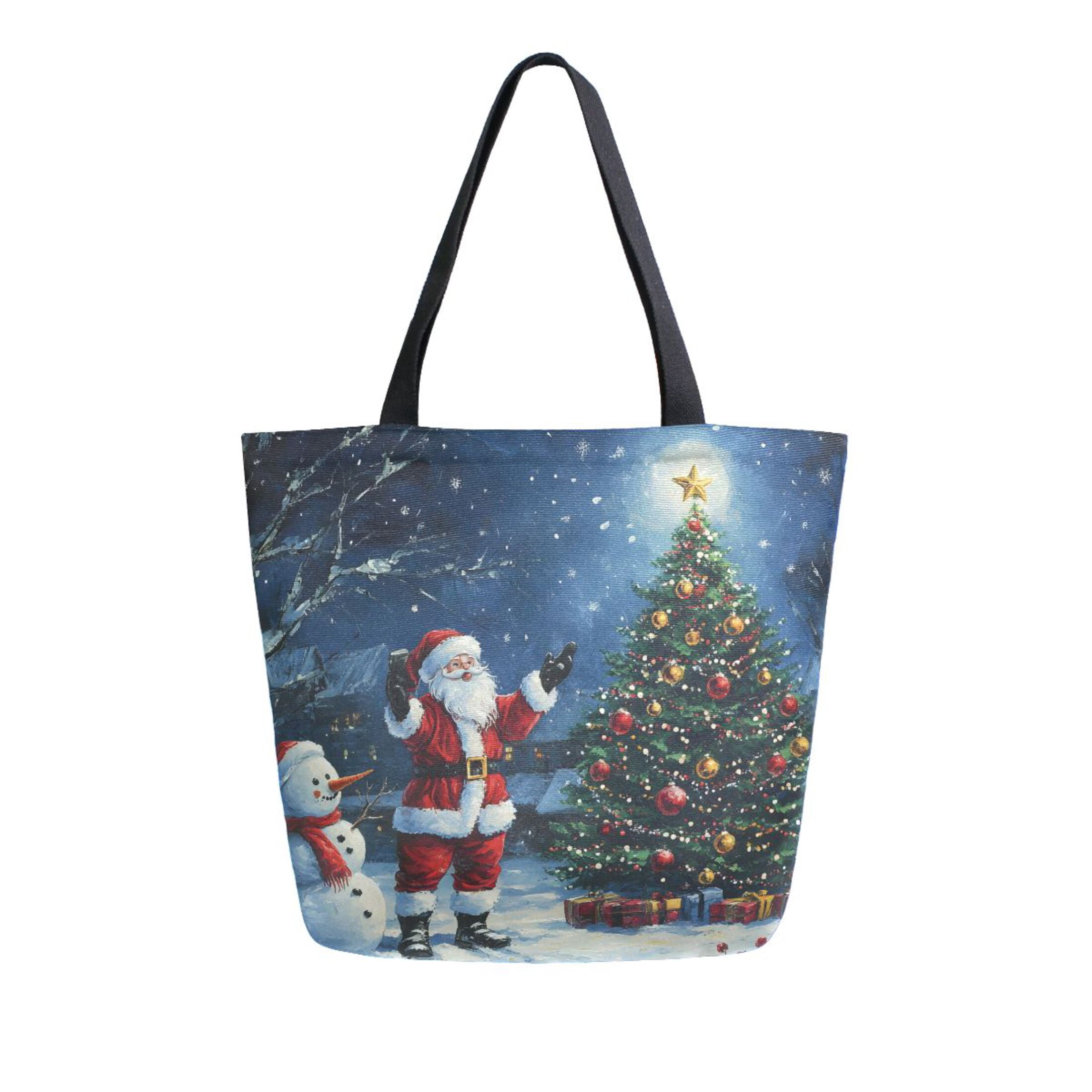 ALAZA Santa Claus Christmas Tree Snowman Large Shoulder Tote Bag Canvas ...
