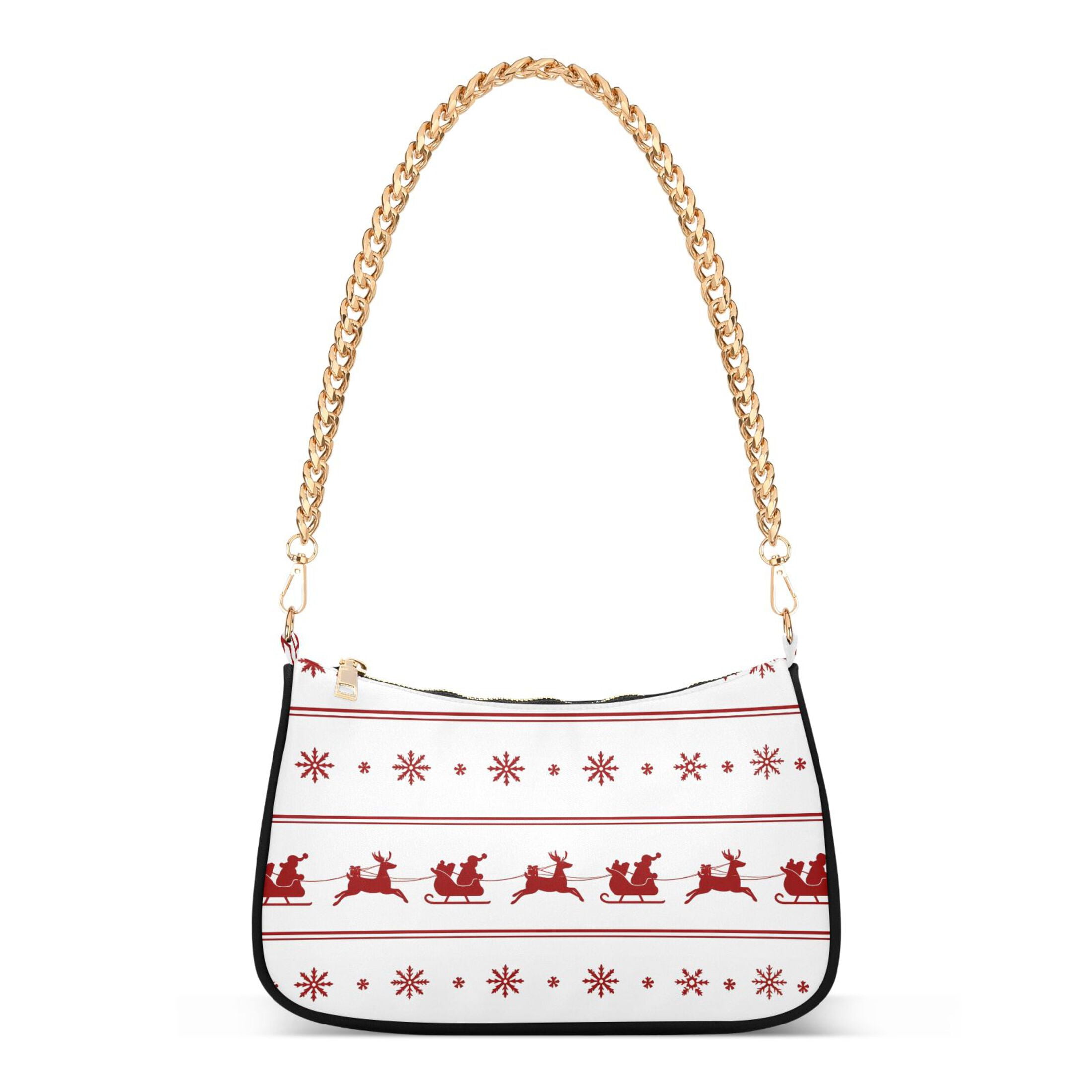 ALAZA Santa Claus and Reindeer Women's Chain Shoulder Bag Hobo Handbag ...