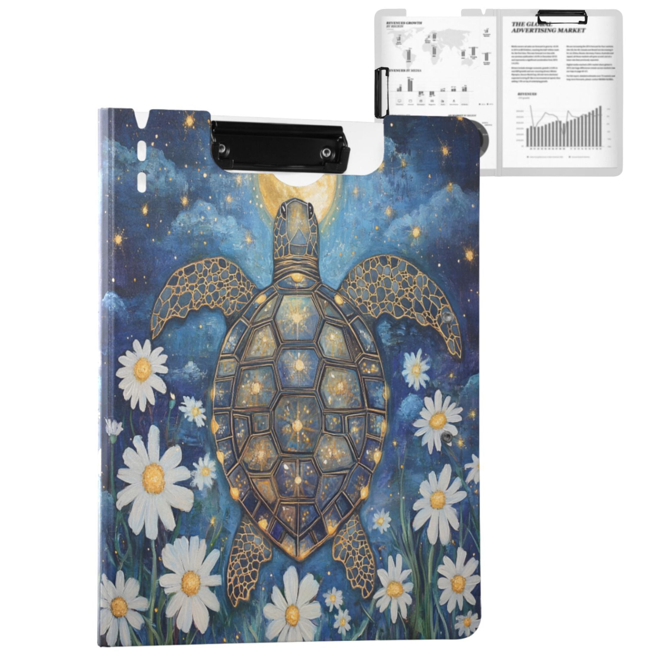 ALAZA Sea Turtle Daisy Flower A4 Foldable Clipboard 360 Degree Folder ...