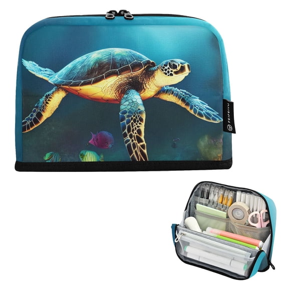 ALAZA Sea Turtle Swimming in Sea Pencil Case Pen Pouch Bag Large ...
